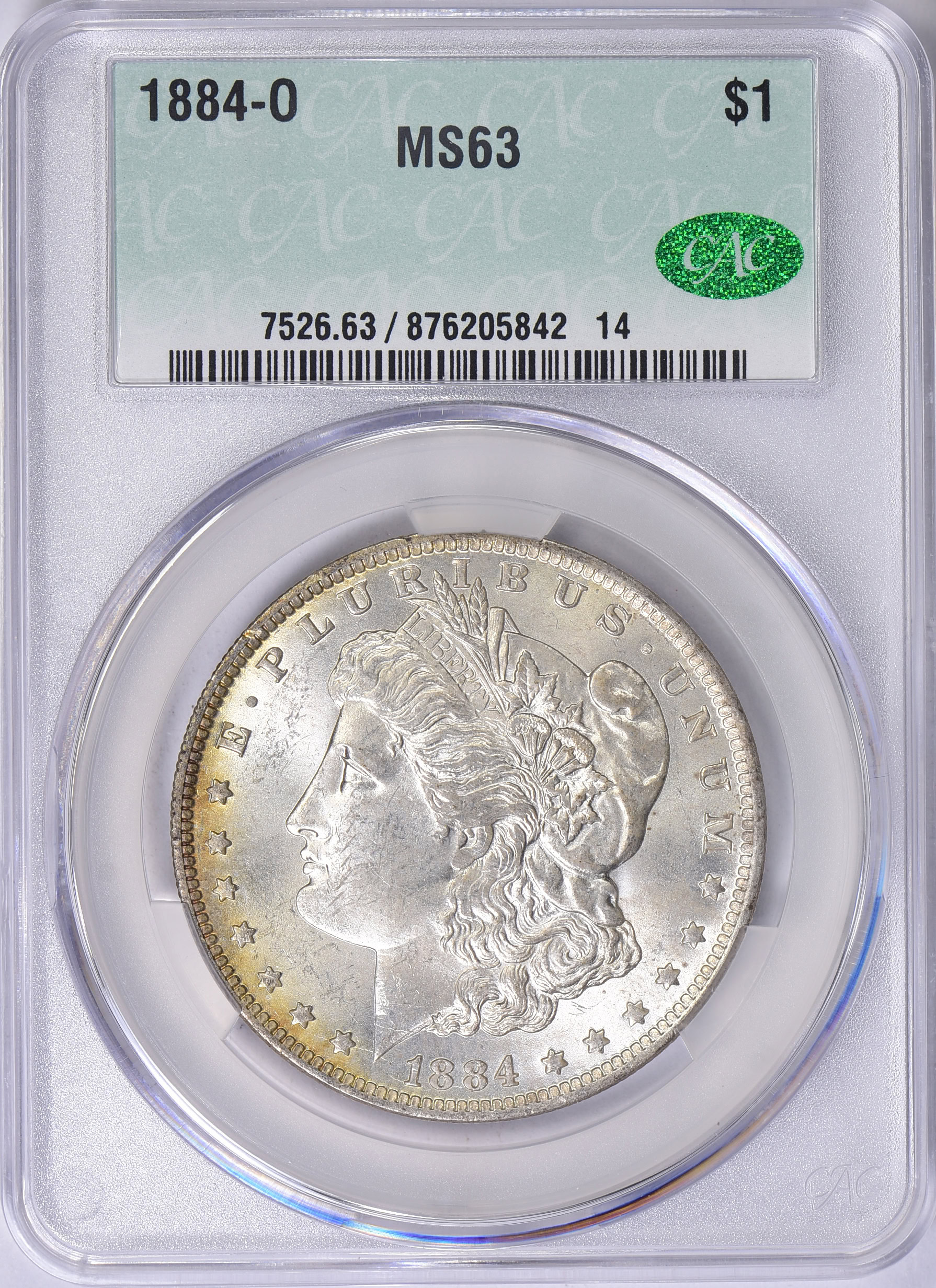 1884-O Morgan Silver Dollar CACG MS-63 (Toned) (Item 1651512) | GreatCollections Coin Auctions