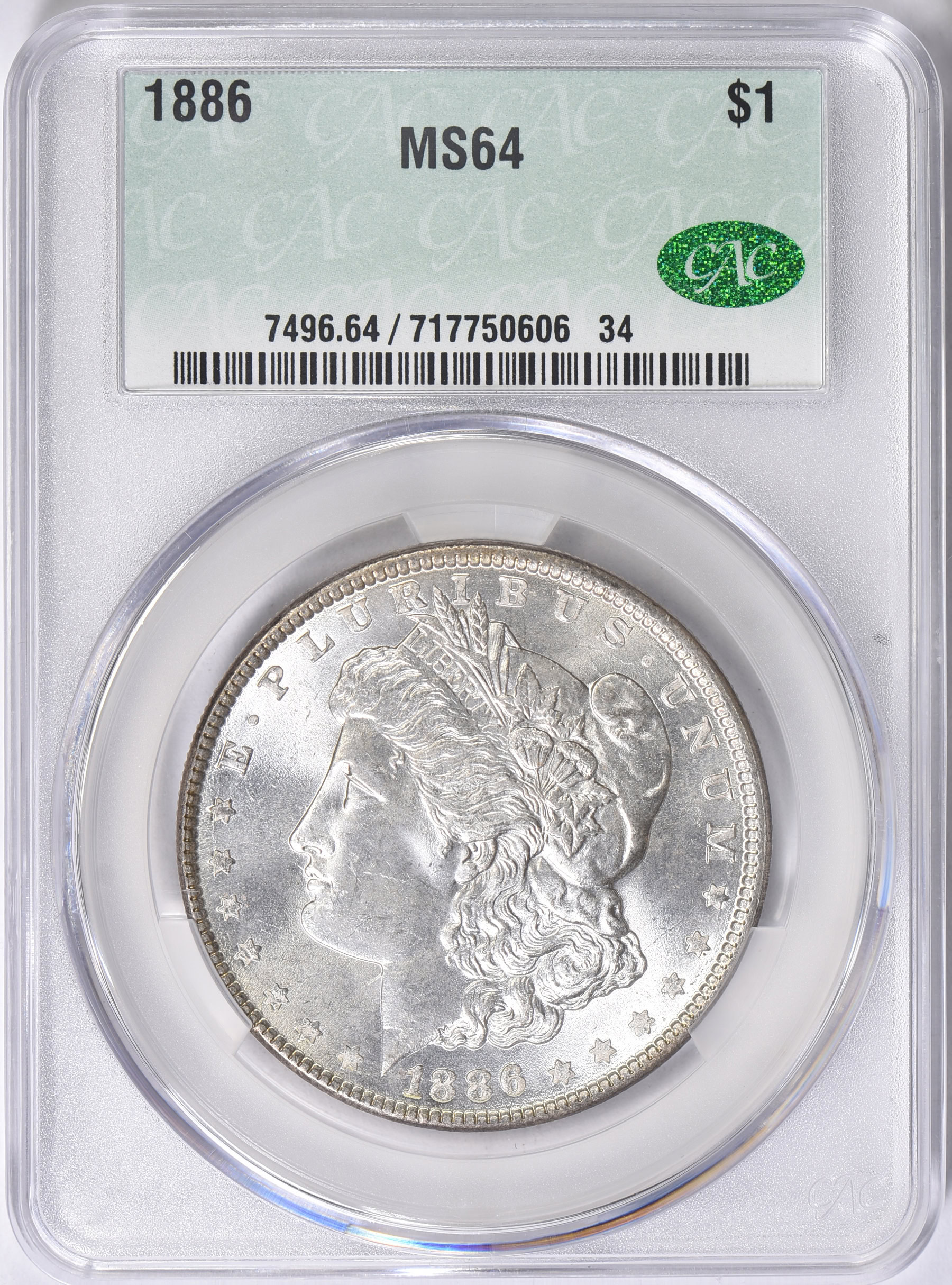 1886 Morgan Silver Dollar CACG MS-64 (Item 1651657) | GreatCollections Coin Auctions