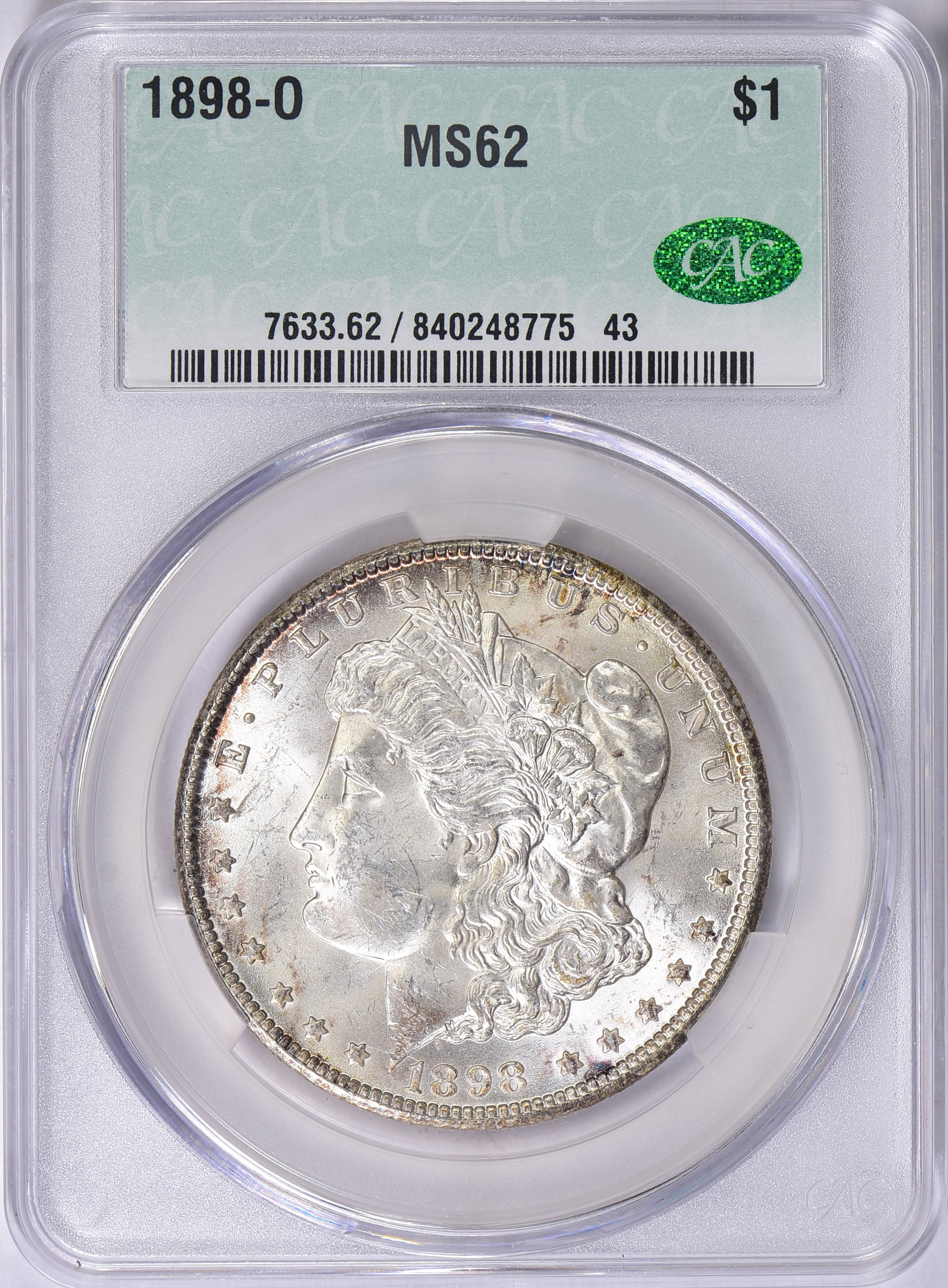 1898-O Morgan Silver Dollar CACG MS-62 (Item 1651659) | GreatCollections Coin Auctions