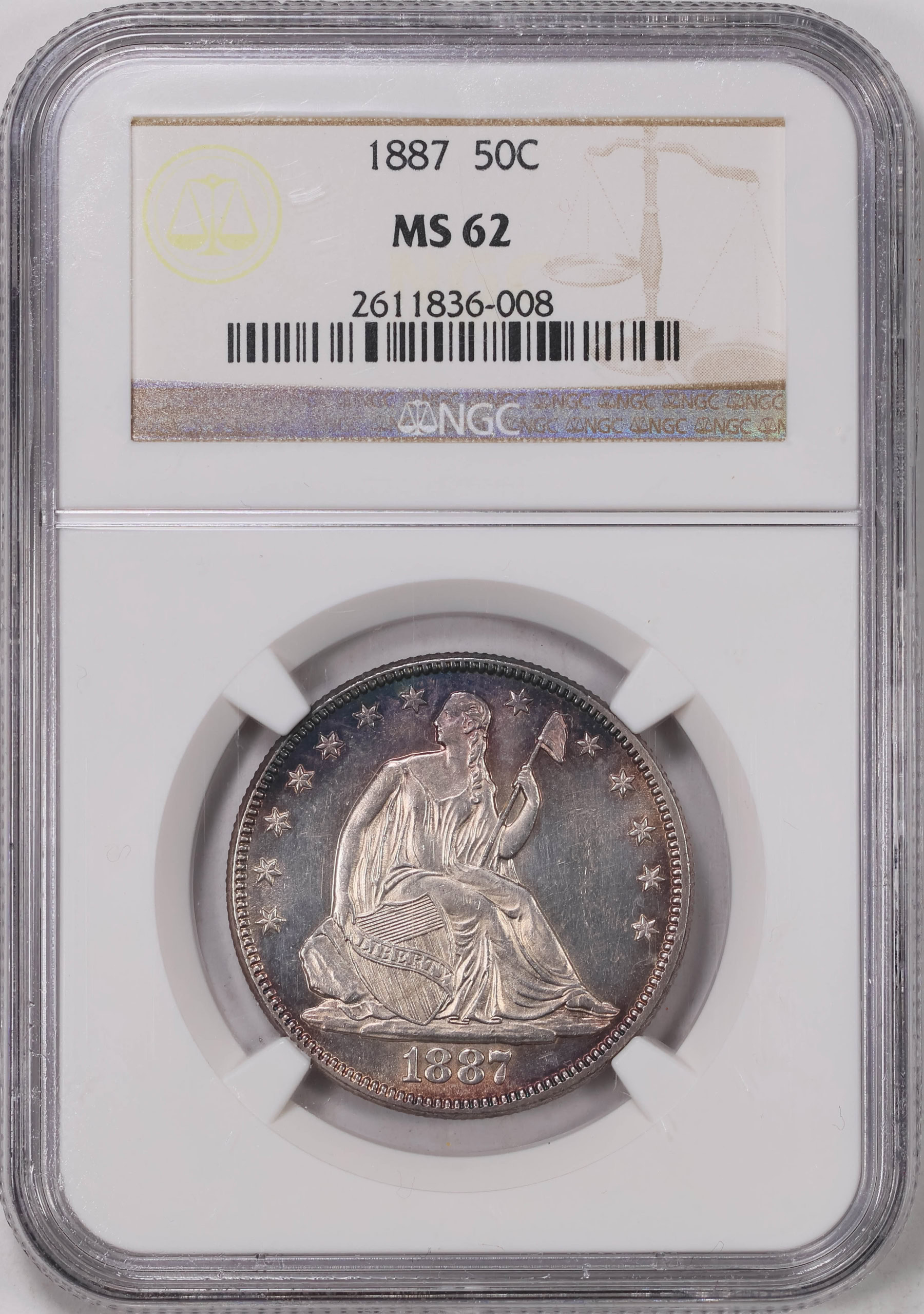 1887 Seated Liberty Half Dollar NGC MS-62 (Toned) (Item 1651794) | GreatCollections Coin Auctions