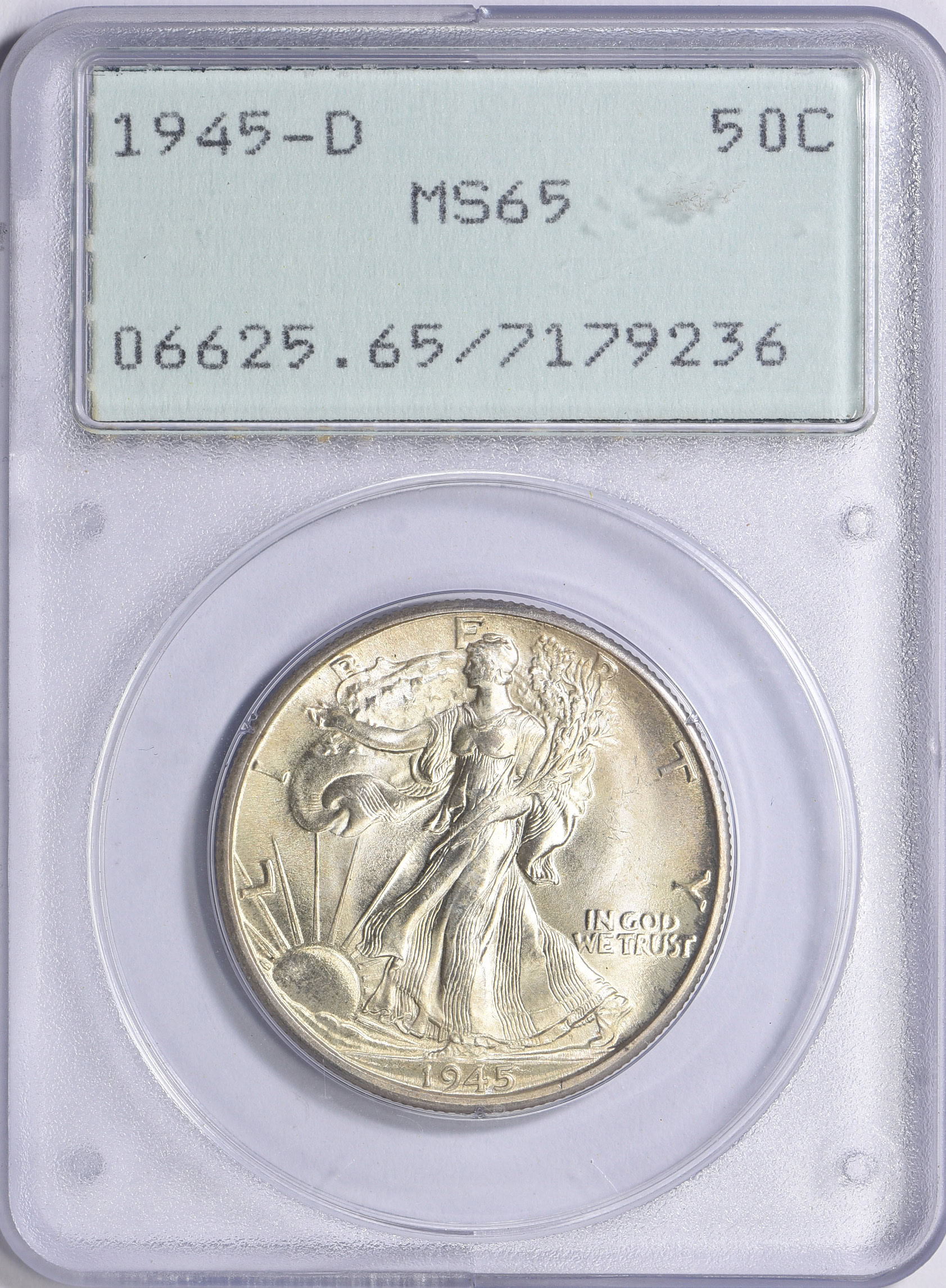 1945-D Walking Liberty Half Dollar PCGS MS-65 OGH (1st Gen) (Item 1651952) | GreatCollections ...