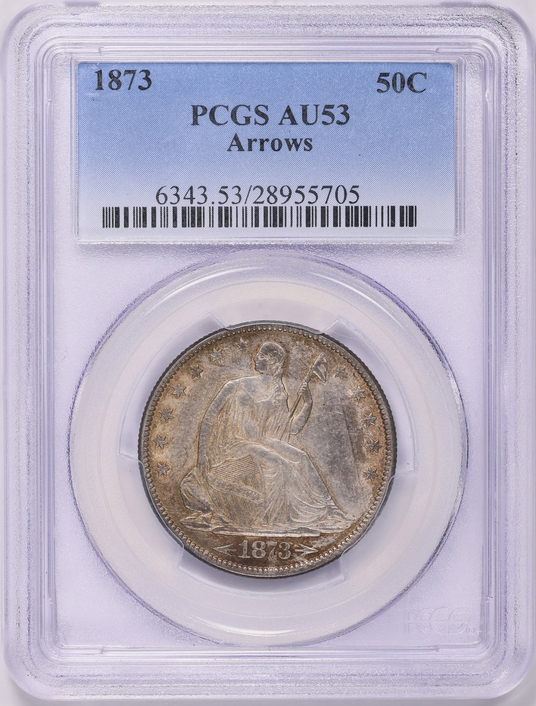 1873 Seated Liberty Half Dollar Arrows PCGS AU-53 (Item 1651959) | GreatCollections Coin Auctions