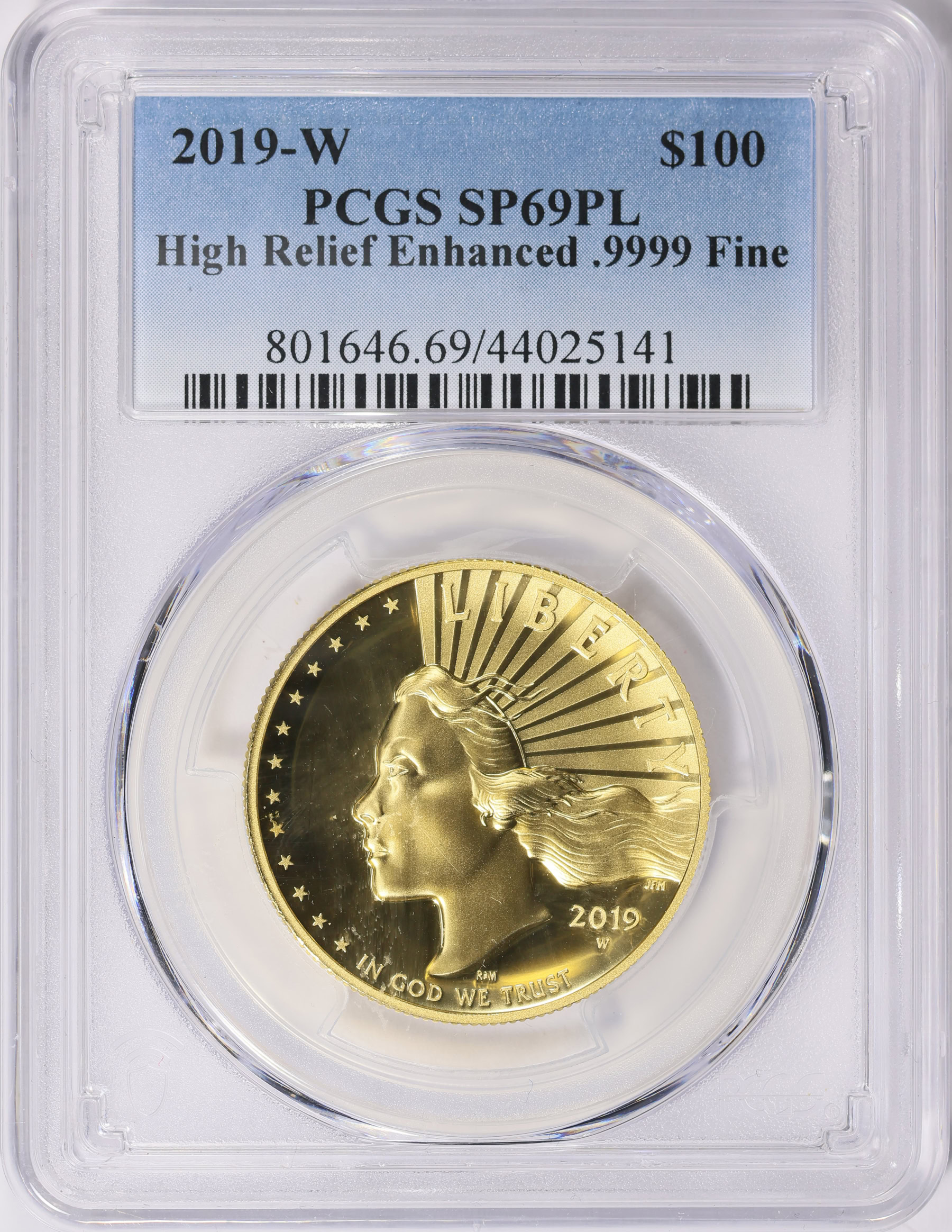 2019-W Gold $100 American Liberty High Relief Enhanced PCGS SP-69 PL ...