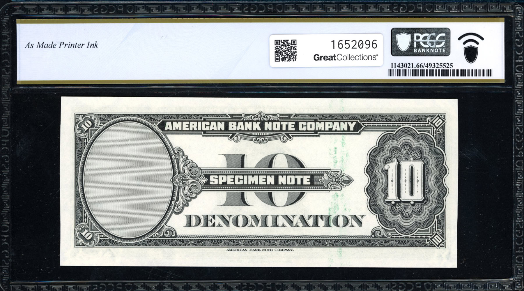 Malaysia 1929 10 Units American Bank Note Company Specimen Note No ...