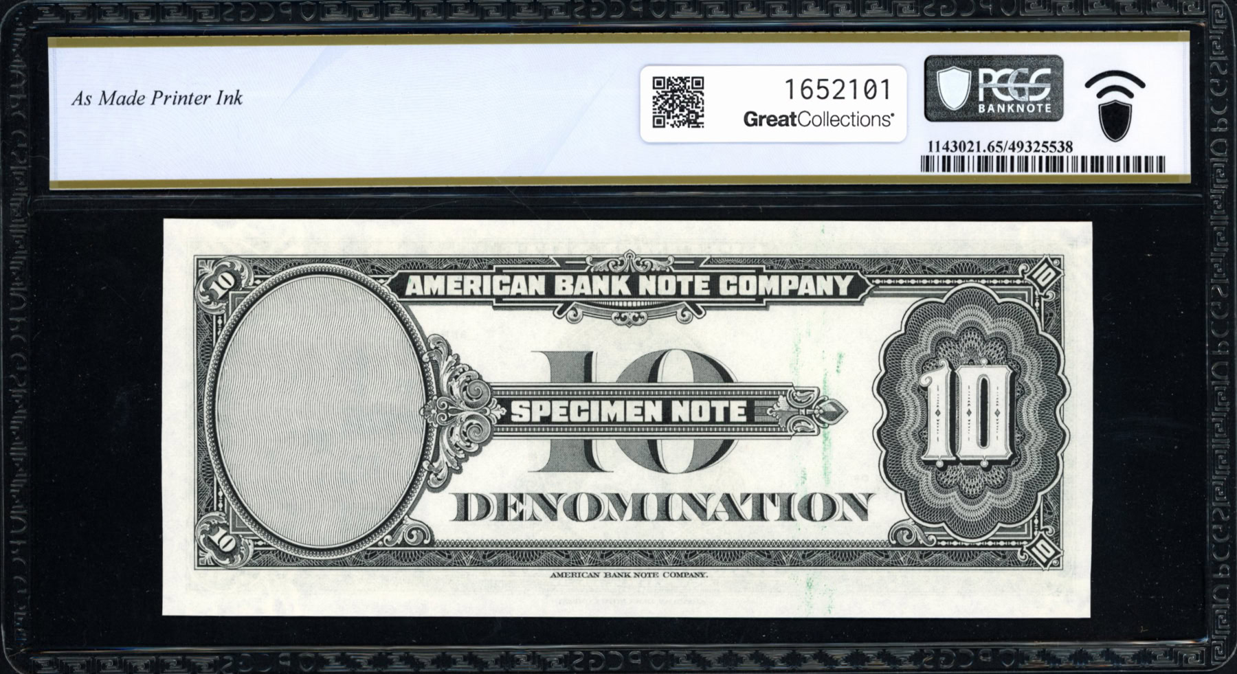 Malaysia 1929 10 Units American Bank Note Company Specimen Note No ...