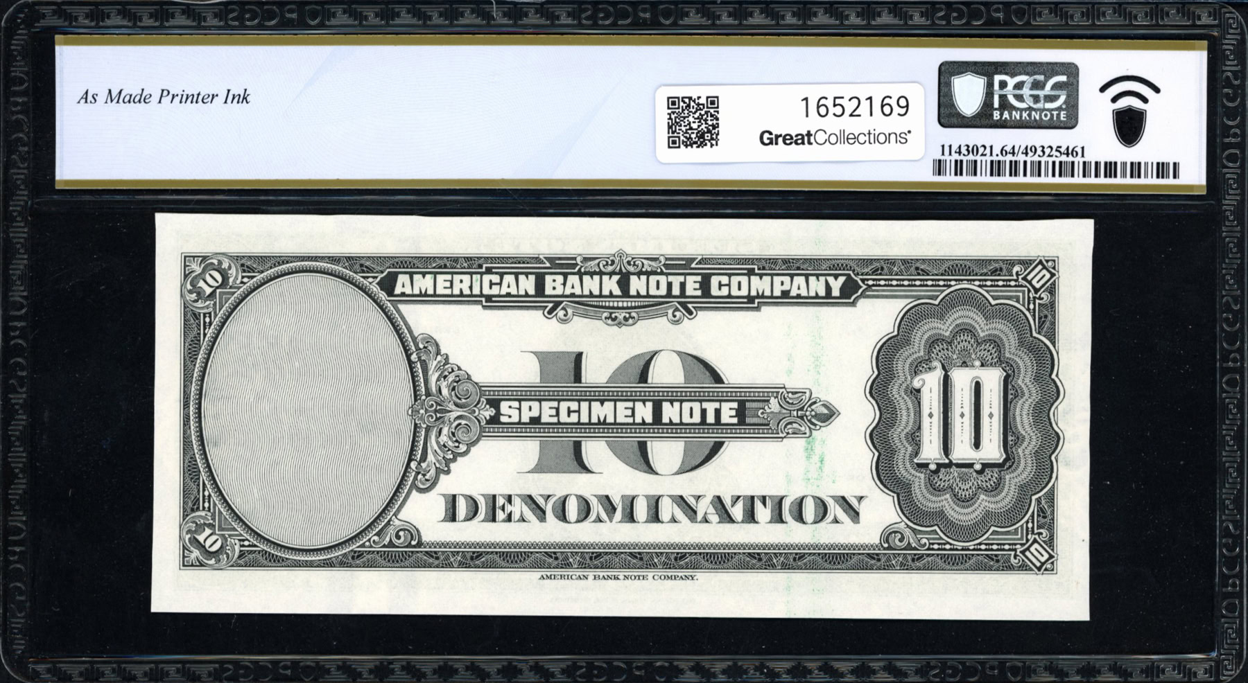 Malaysia 1929 10 Units American Bank Note Company Specimen Note No ...