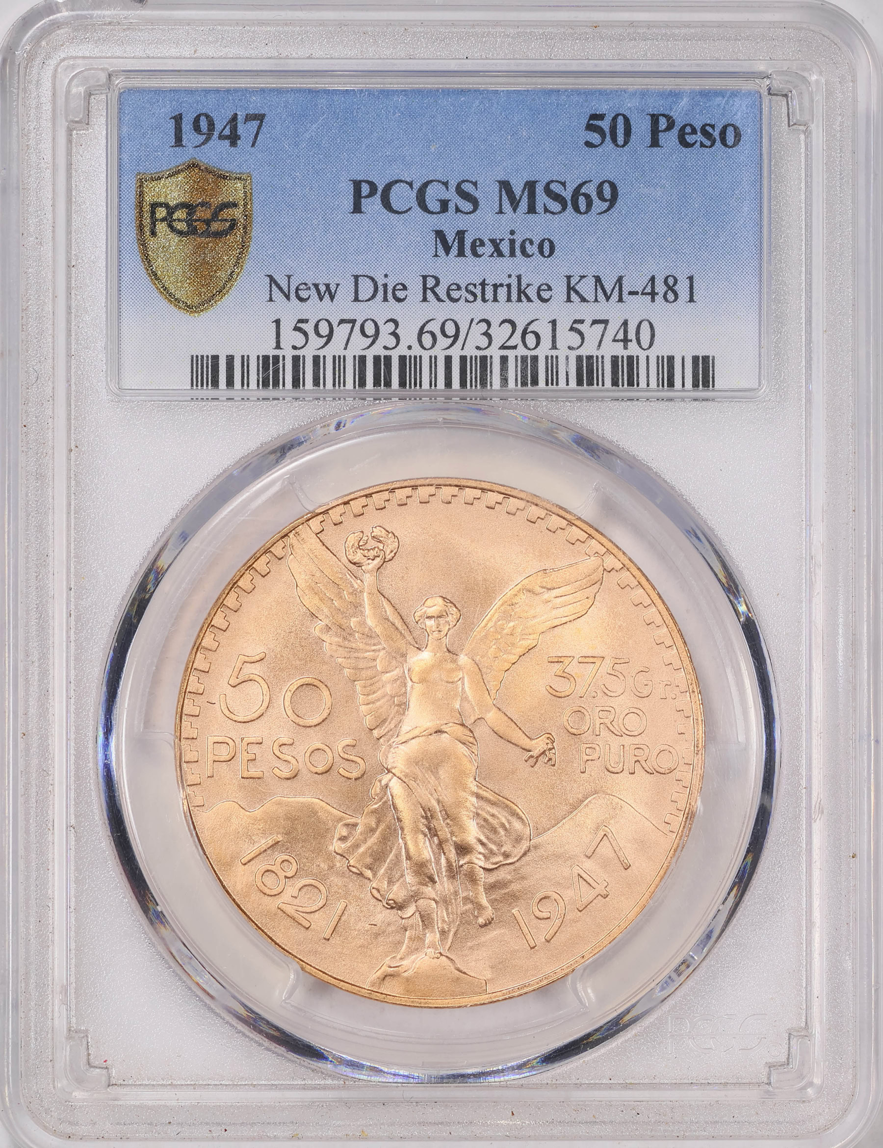 Mexico 1947 Gold 50 Pesos New Die Restrike KM-481 PCGS MS-69 (AGW = 1.2057 oz.) (Item 1652538 ...
