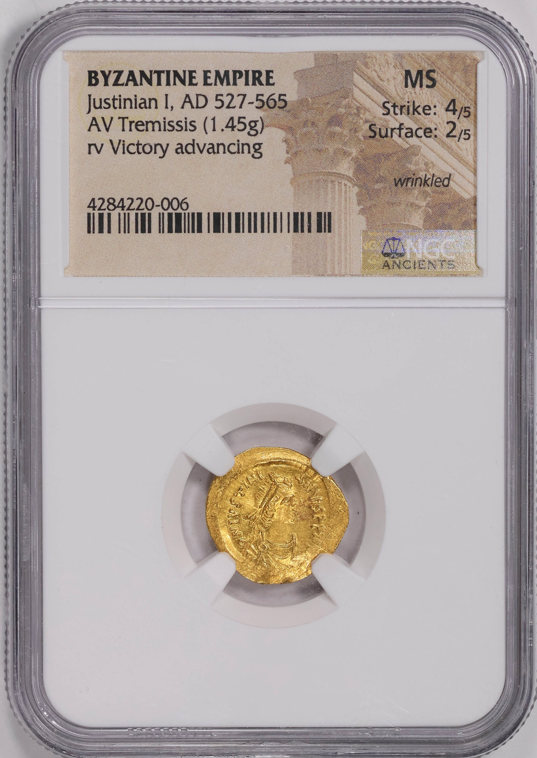 Ancient Byzantine Empire, Justinian I (A.D. 527-565) AV Tremissis (1 ...