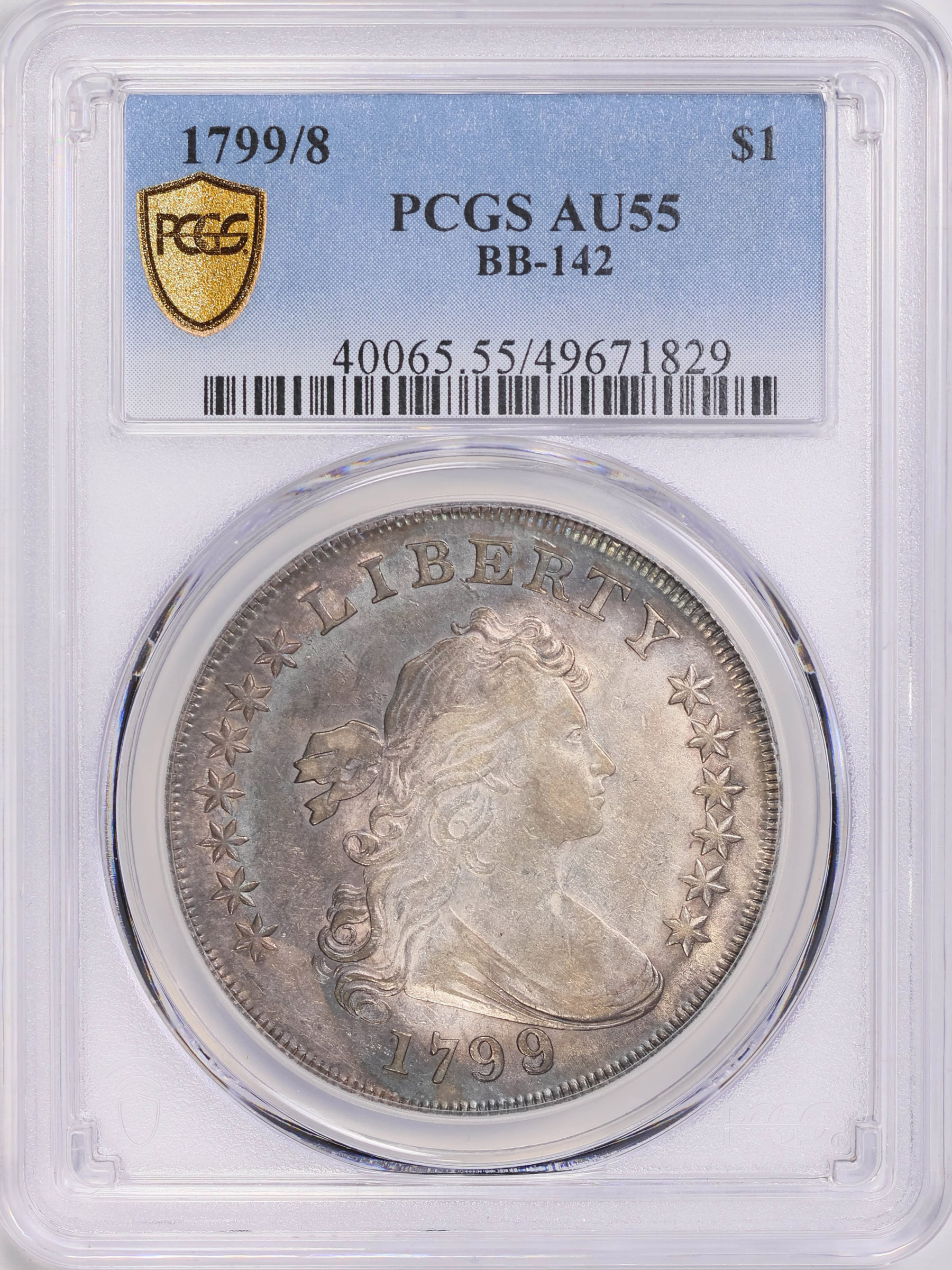 1799/8 Draped Bust Silver Dollar BB-142 PCGS AU-55 (Toned) (Item 1652586) | GreatCollections ...