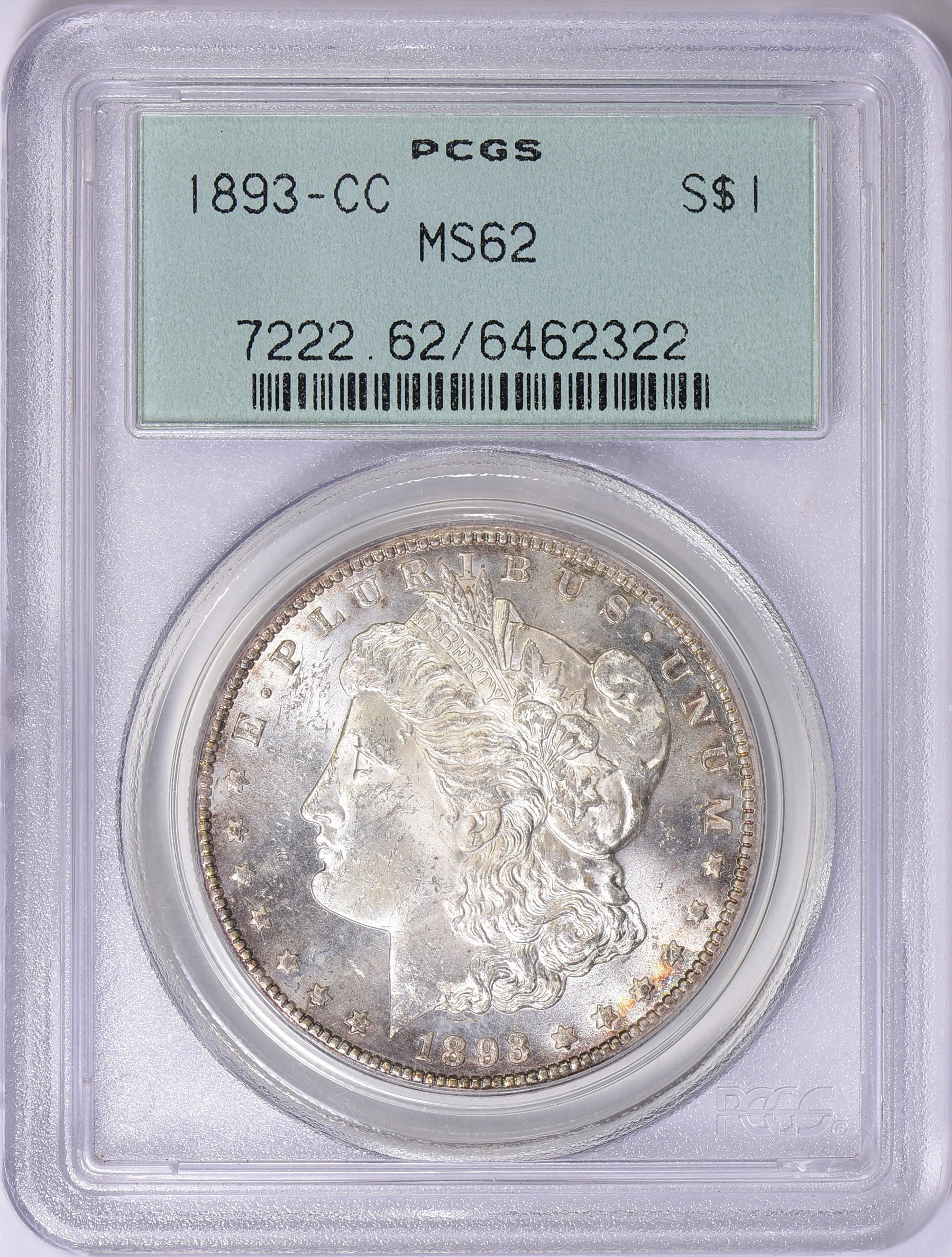 1893-CC Morgan Silver Dollar PCGS MS-62 OGH (Toned) (Item 1652633) | GreatCollections Coin Auctions