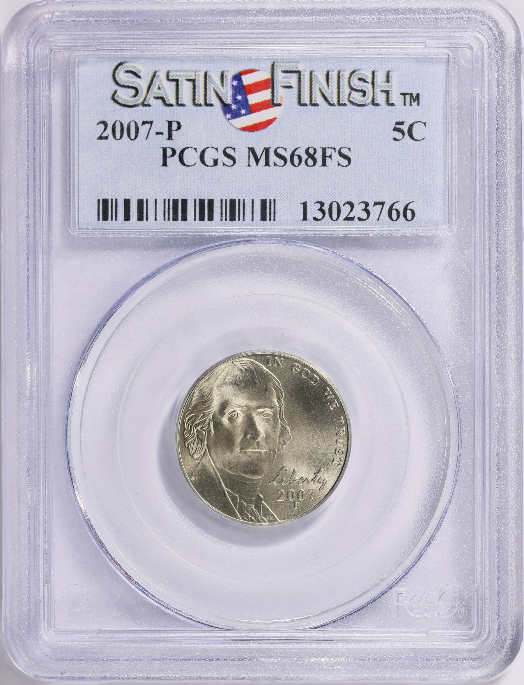 2007-P Jefferson Nickel Satin Finish PCGS MS-68 FS (Item 1652655 ...