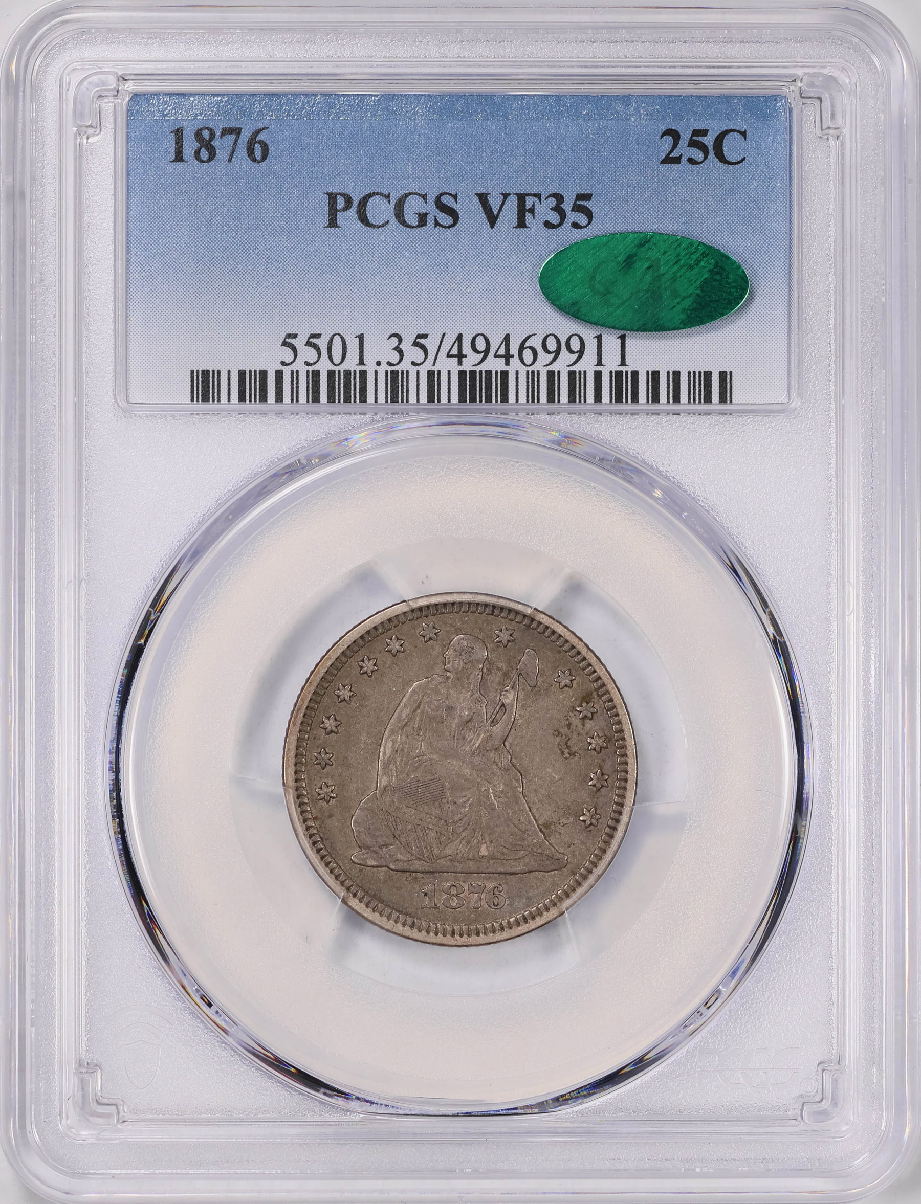 1876 Seated Liberty Quarter PCGS VF-35 (CAC Green) (Item 1652754) | GreatCollections Coin Auctions