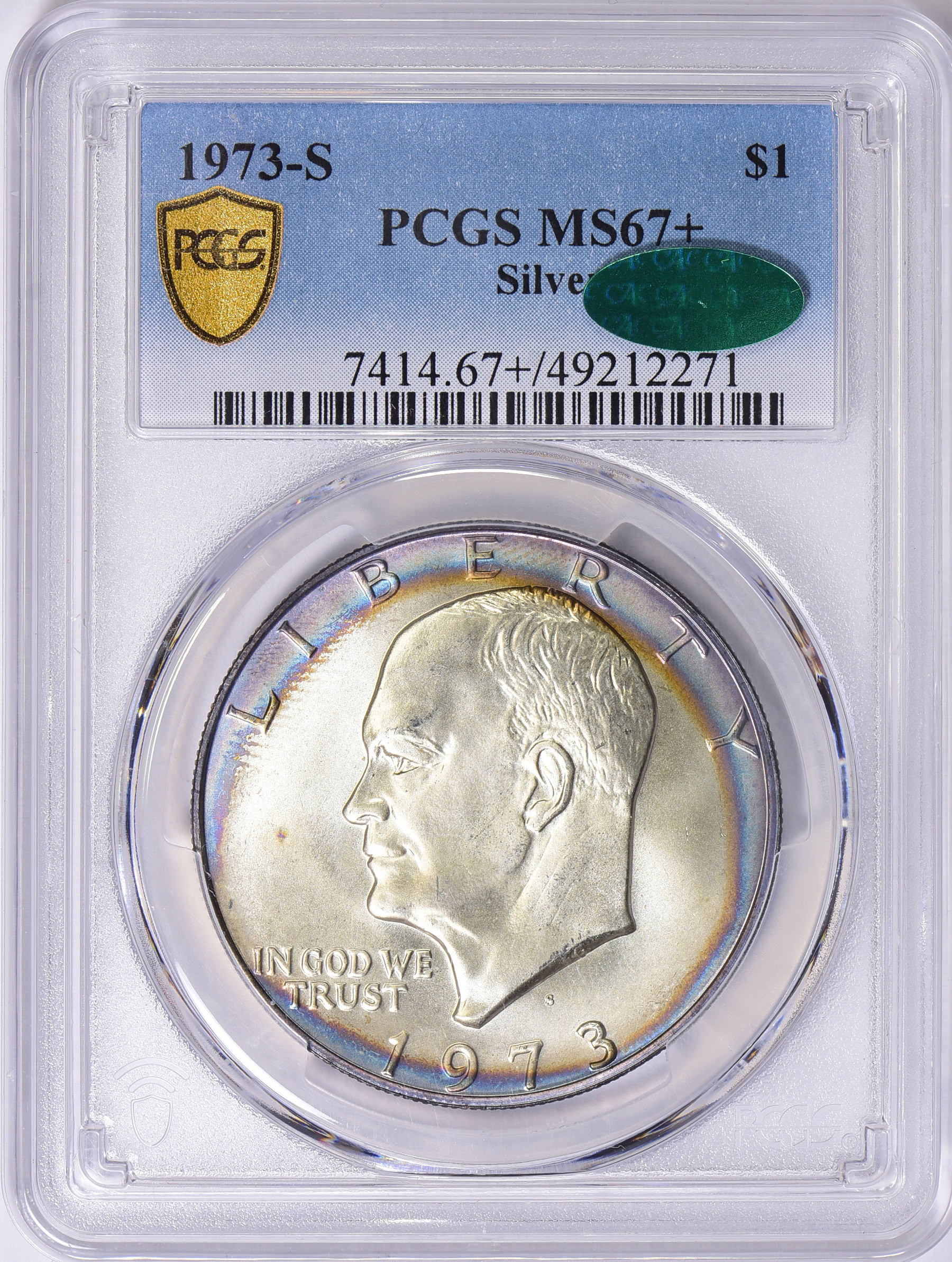 1973-S Eisenhower Dollar Silver PCGS MS-67+ (CAC Green) (Toned) (Item 1652756 ...