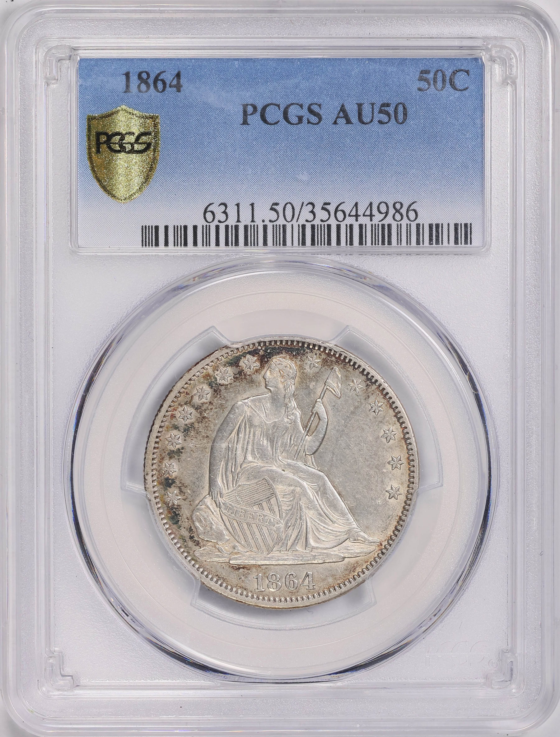 1864 Seated Liberty Half Dollar PCGS AU-50 (Toned) (Item 1653102) | GreatCollections Coin Auctions
