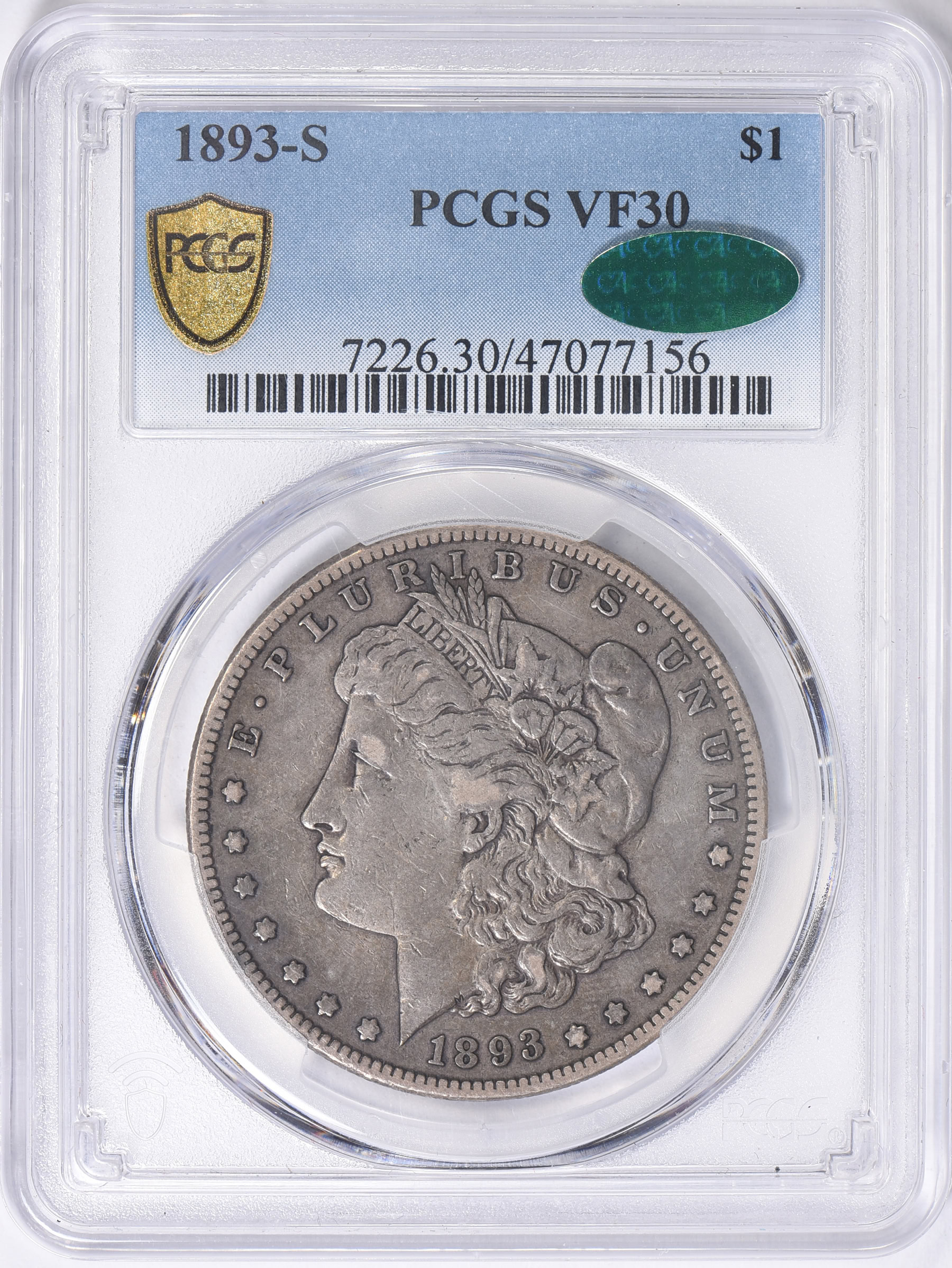 1893-S Morgan Silver Dollar PCGS VF-30 (CAC Green) (Item 1653178) | GreatCollections Coin Auctions