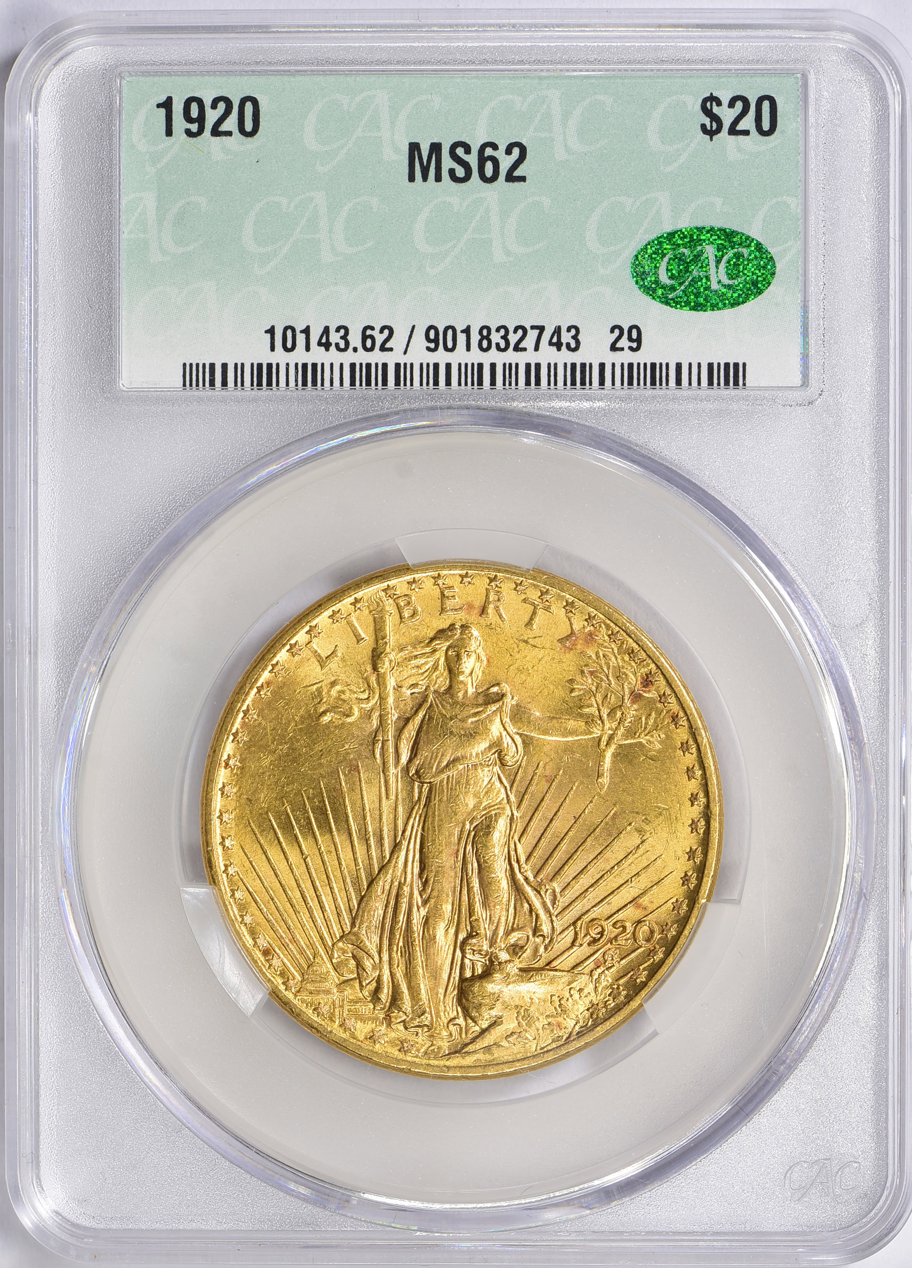 1920 Saint-Gaudens Gold Double Eagle CACG MS-62 (Item 1653181) | GreatCollections Coin Auctions