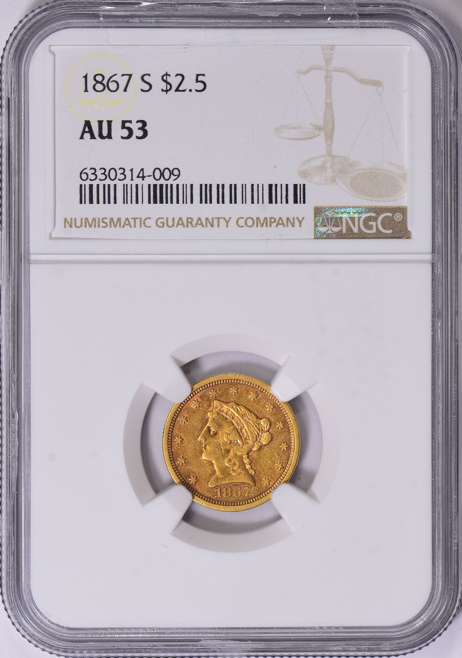 1867-S Liberty Gold Quarter Eagle NGC AU-53 (Item 1653183 ...