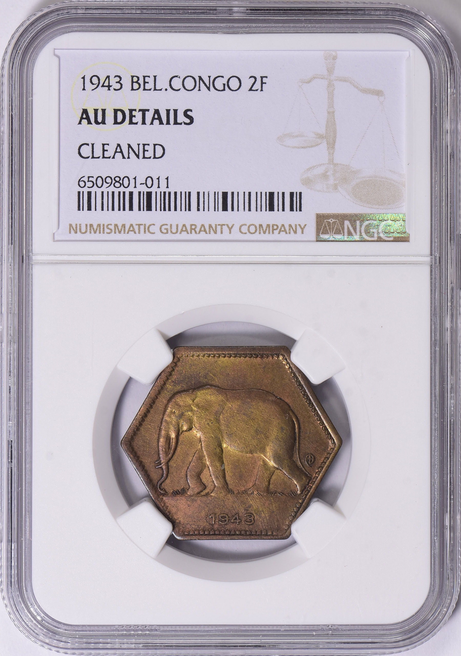 Belgian Congo 1943 2 Francs KM-25 NGC AU Details | NGC Cert #6509801-011 | GreatCollections Coin ...