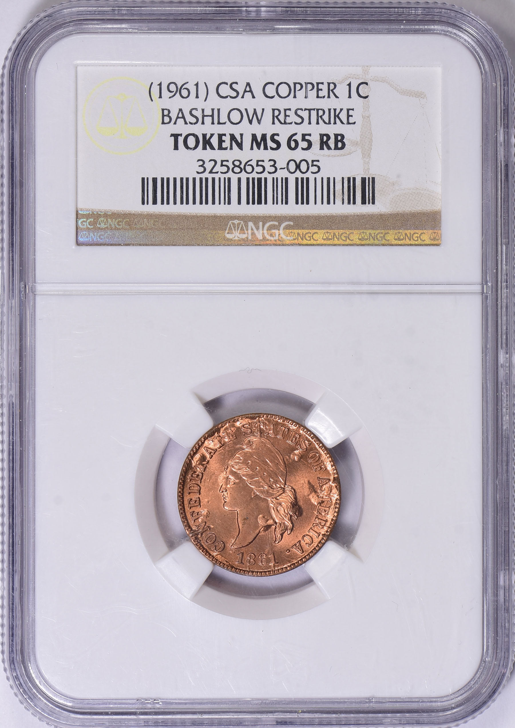 (1961) Confederate States of America CSA Bronze Cent Bashlow Restrike ...