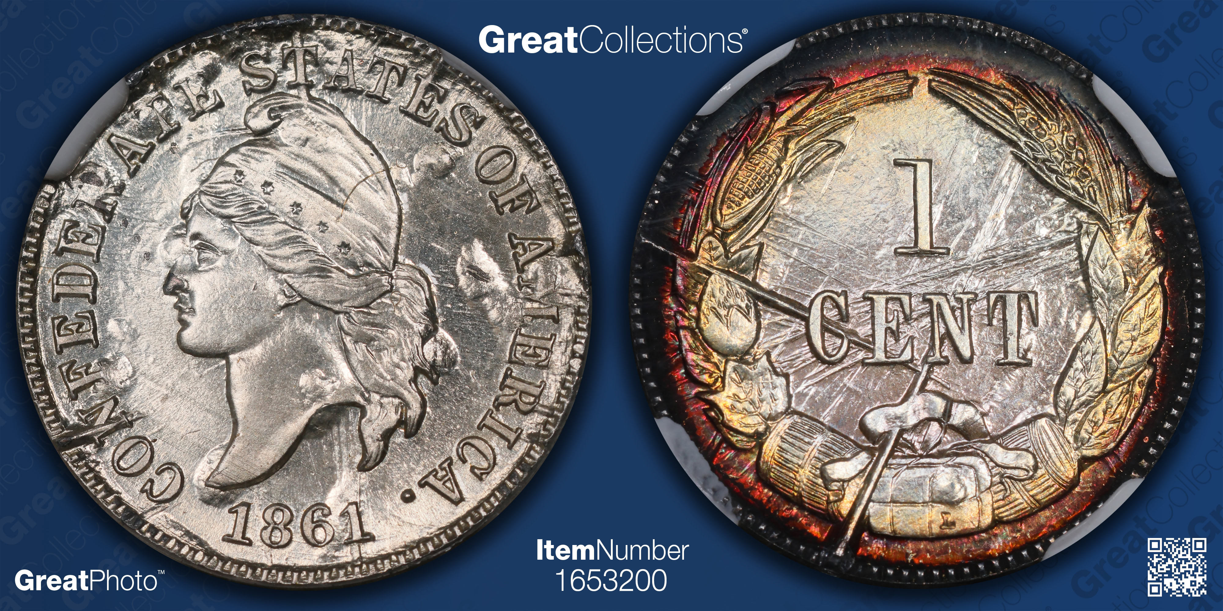 (1961) Confederate States of America CSA Silver Cent Bashlow Restrike ...