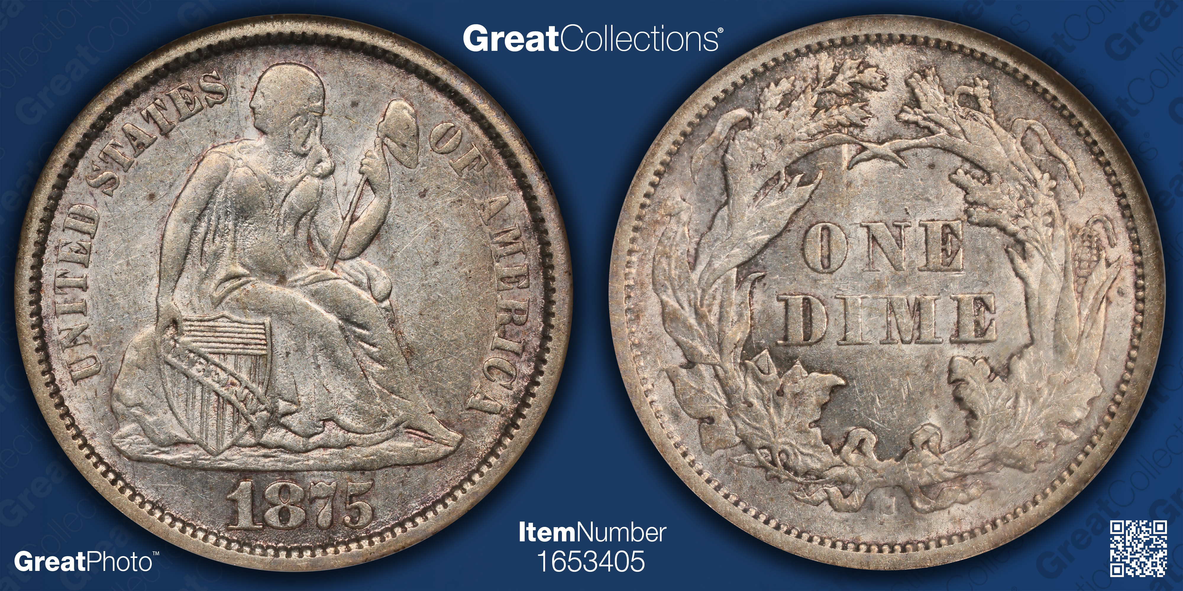 1875-S Seated Liberty Dime Mintmark Below Bow NGC AU-55 (Item 1653405 ...