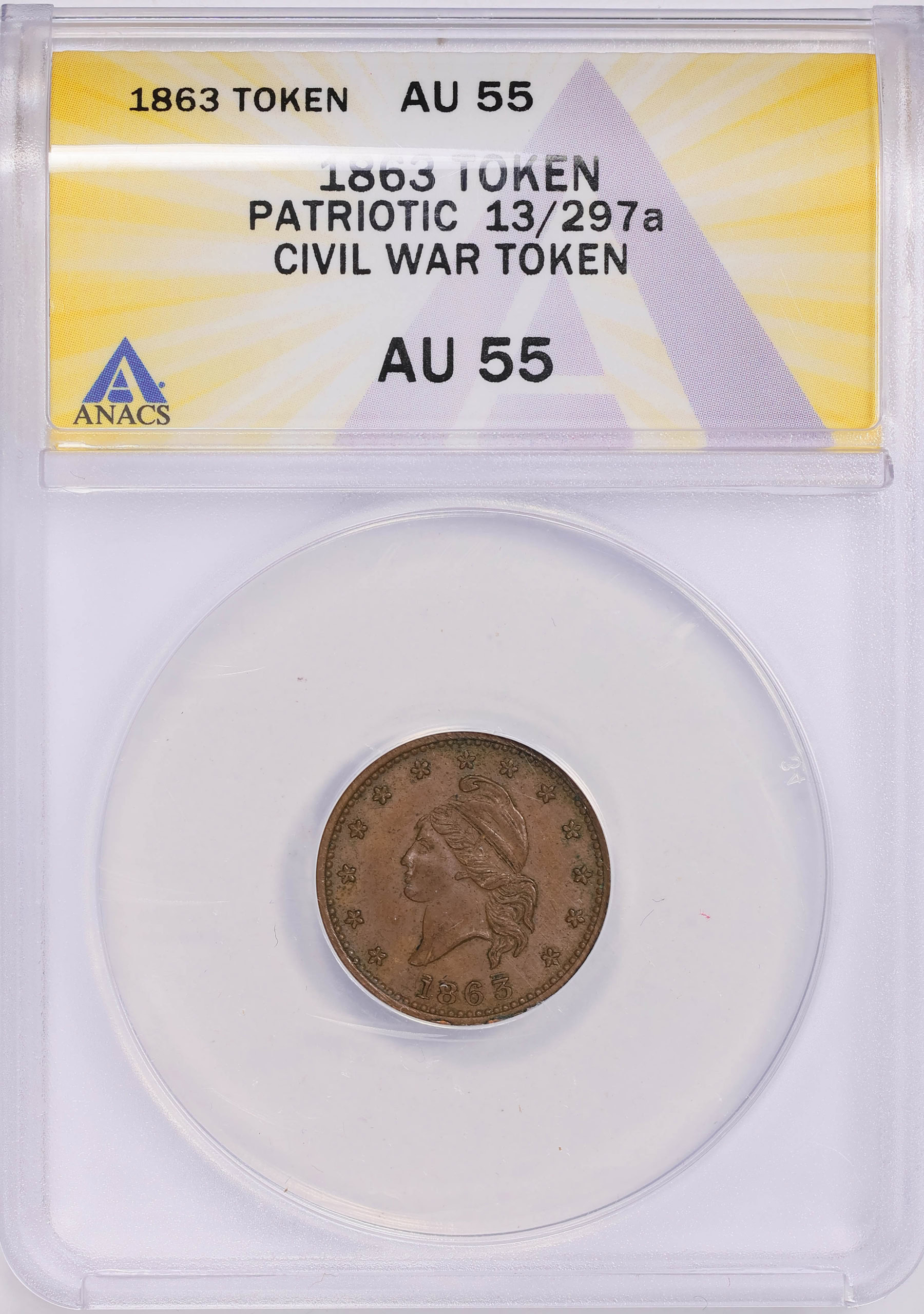 1863 Army & Navy Civil War Token F-13/297a ANACS AU-55 (Item 1653504 ...