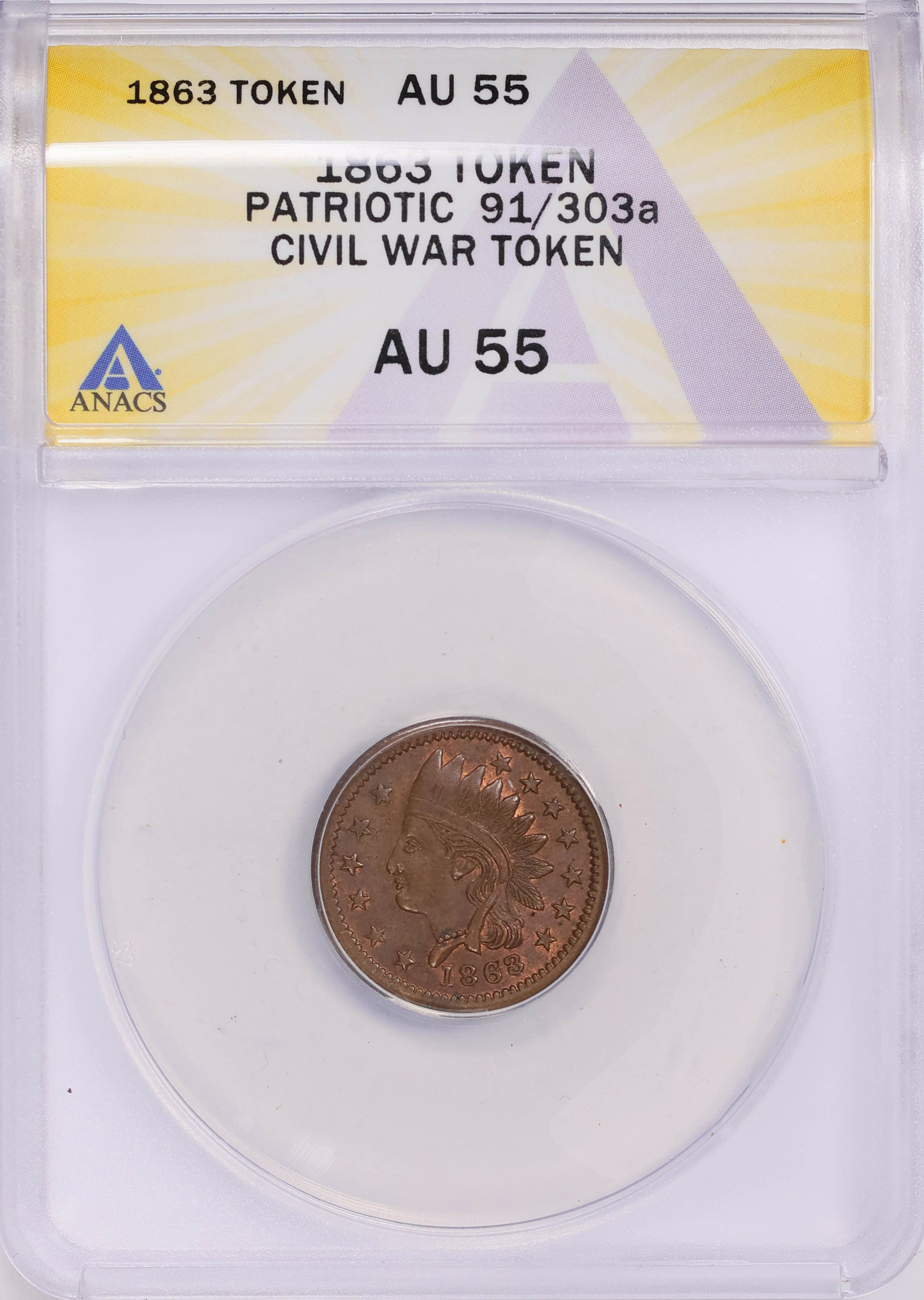 1863 Army & Navy Civil War Token F-91/303a ANACS AU-55 (Item 1653508 ...
