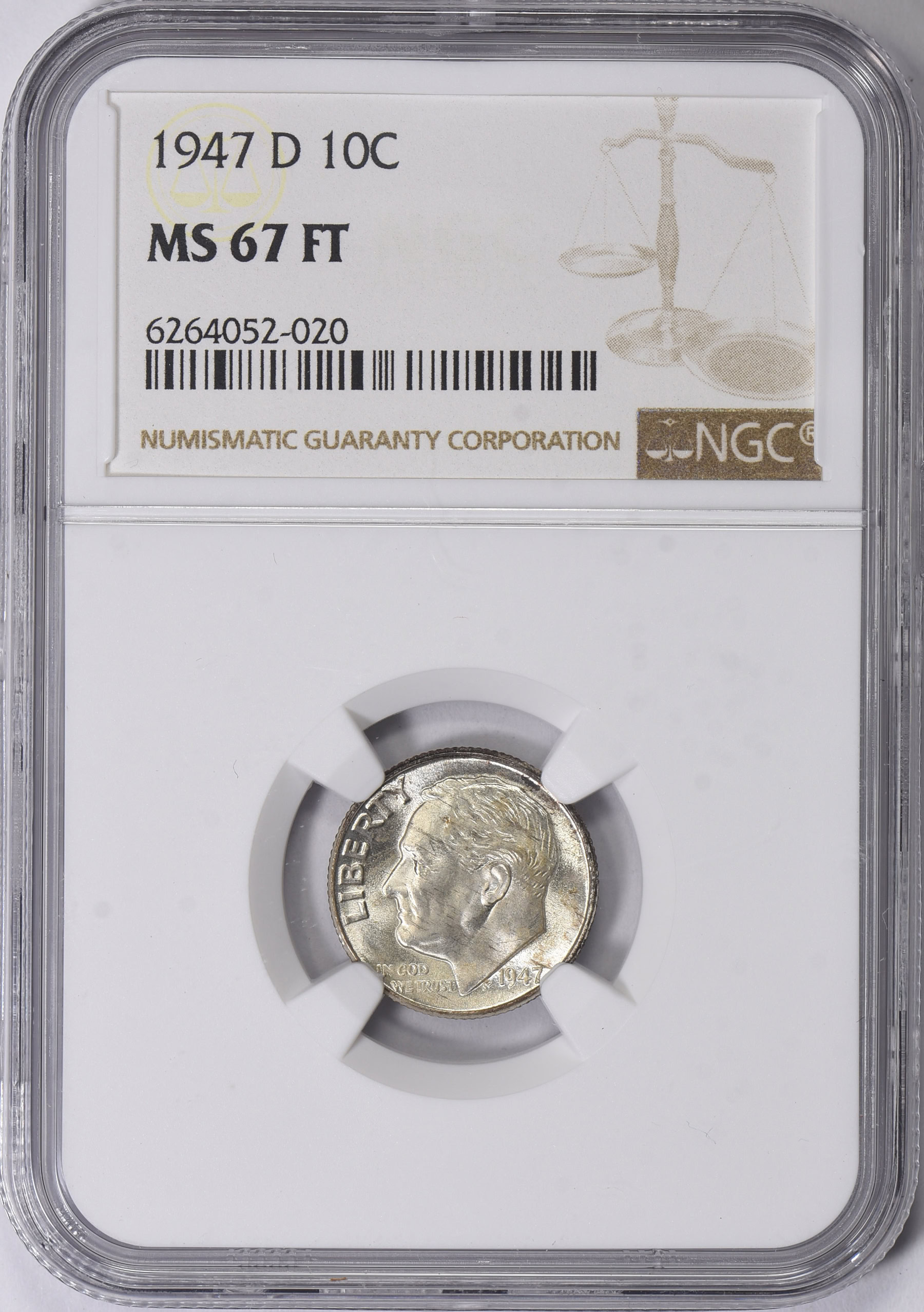 1947-D Roosevelt Dime NGC MS-67 FT (Item 1653556) | GreatCollections ...