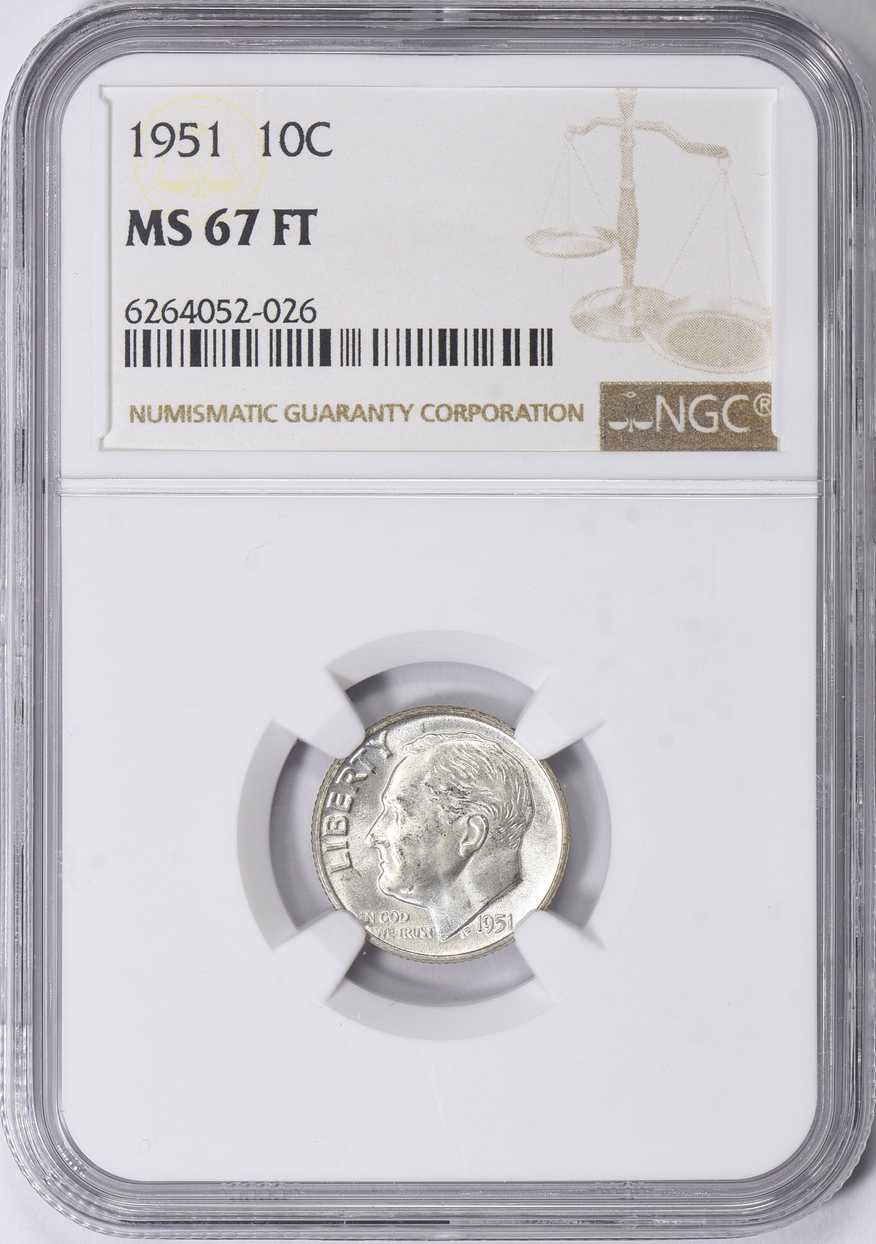 1951 Roosevelt Dime NGC MS-67 FT (Item 1653561) | GreatCollections Coin ...