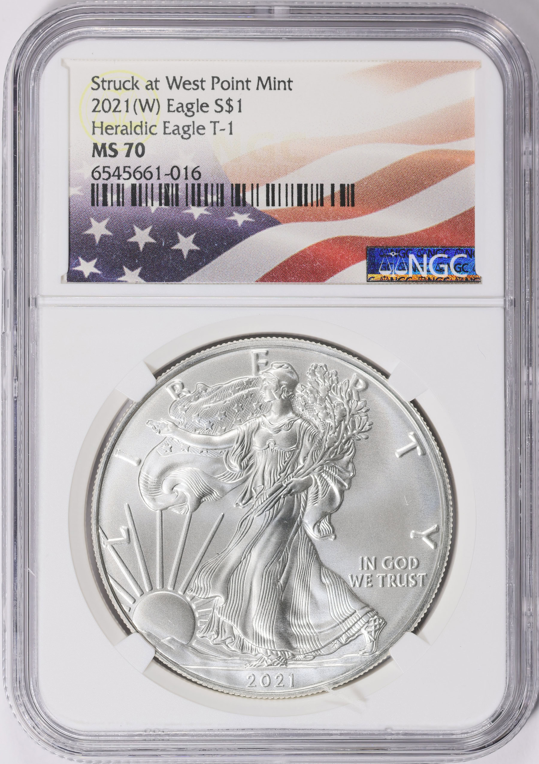 2021-(W) $1 Silver Eagle Type 1 Struck at West Point NGC MS-70 (US Flag ...