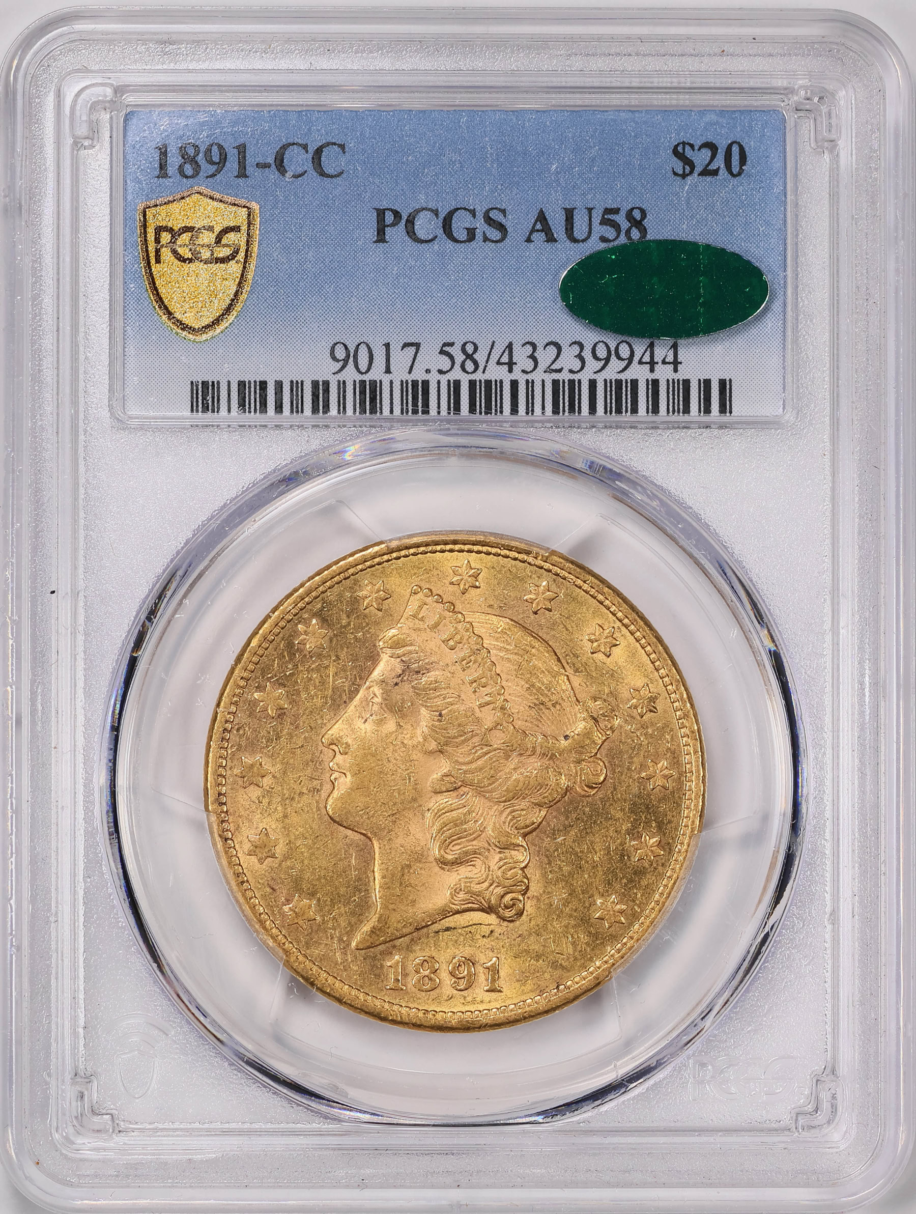 1891-CC Liberty Gold Double Eagle PCGS AU-58 (CAC Green) (Item 1653745) | GreatCollections Coin ...
