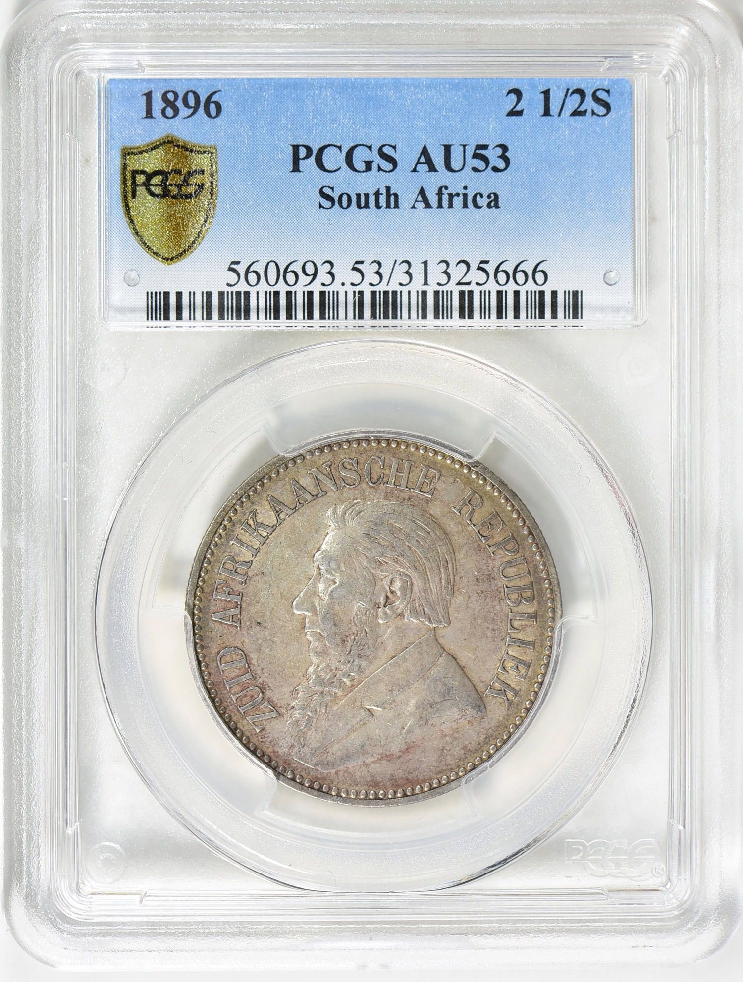 South Africa 1896 Silver 2 1/2 Shillings KM-7 PCGS AU-53 (Item 1653855) | GreatCollections Coin ...