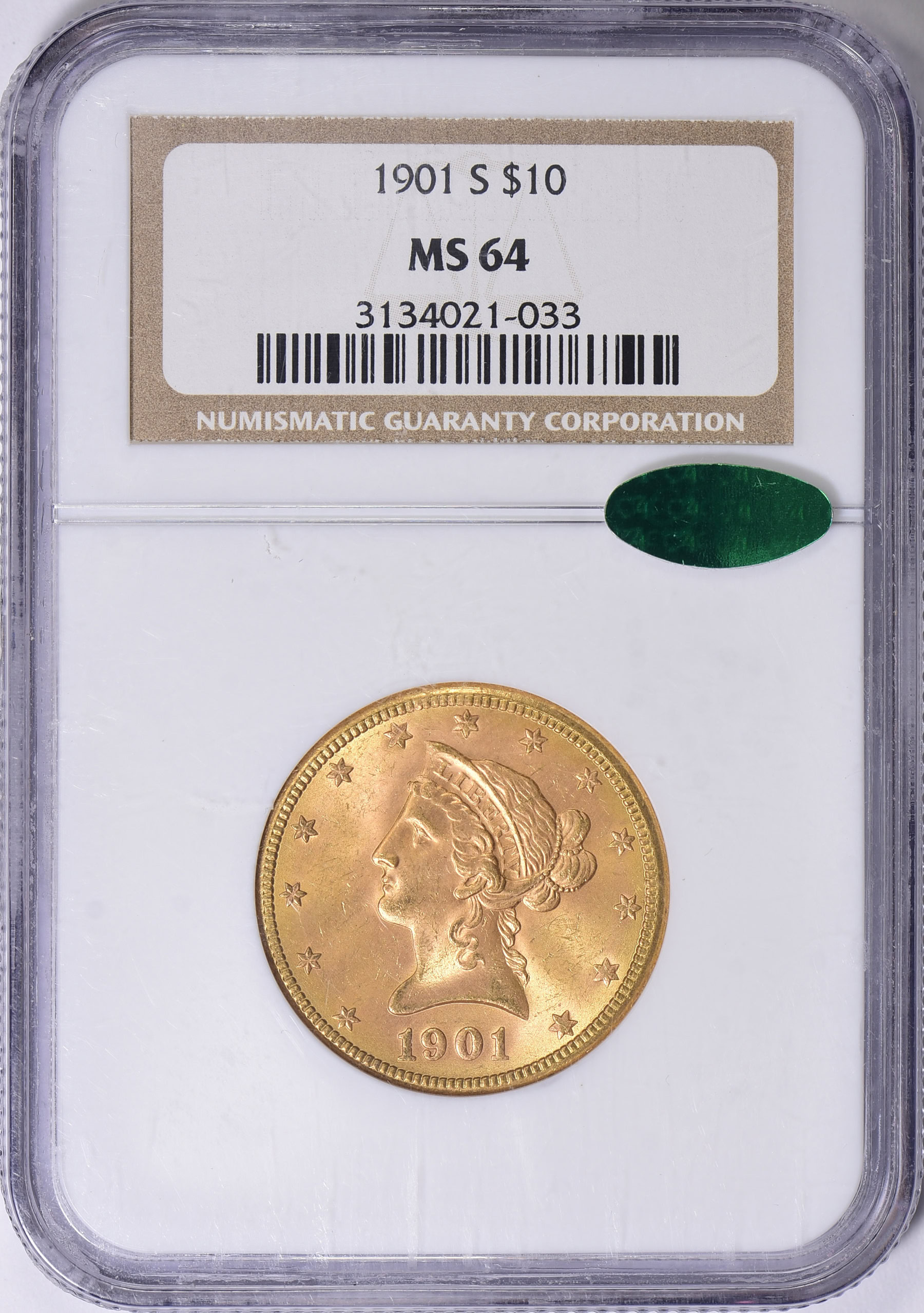 1901-S Liberty Gold Eagle NGC MS-64 (CAC Green) (Item 1653924) | GreatCollections Coin Auctions