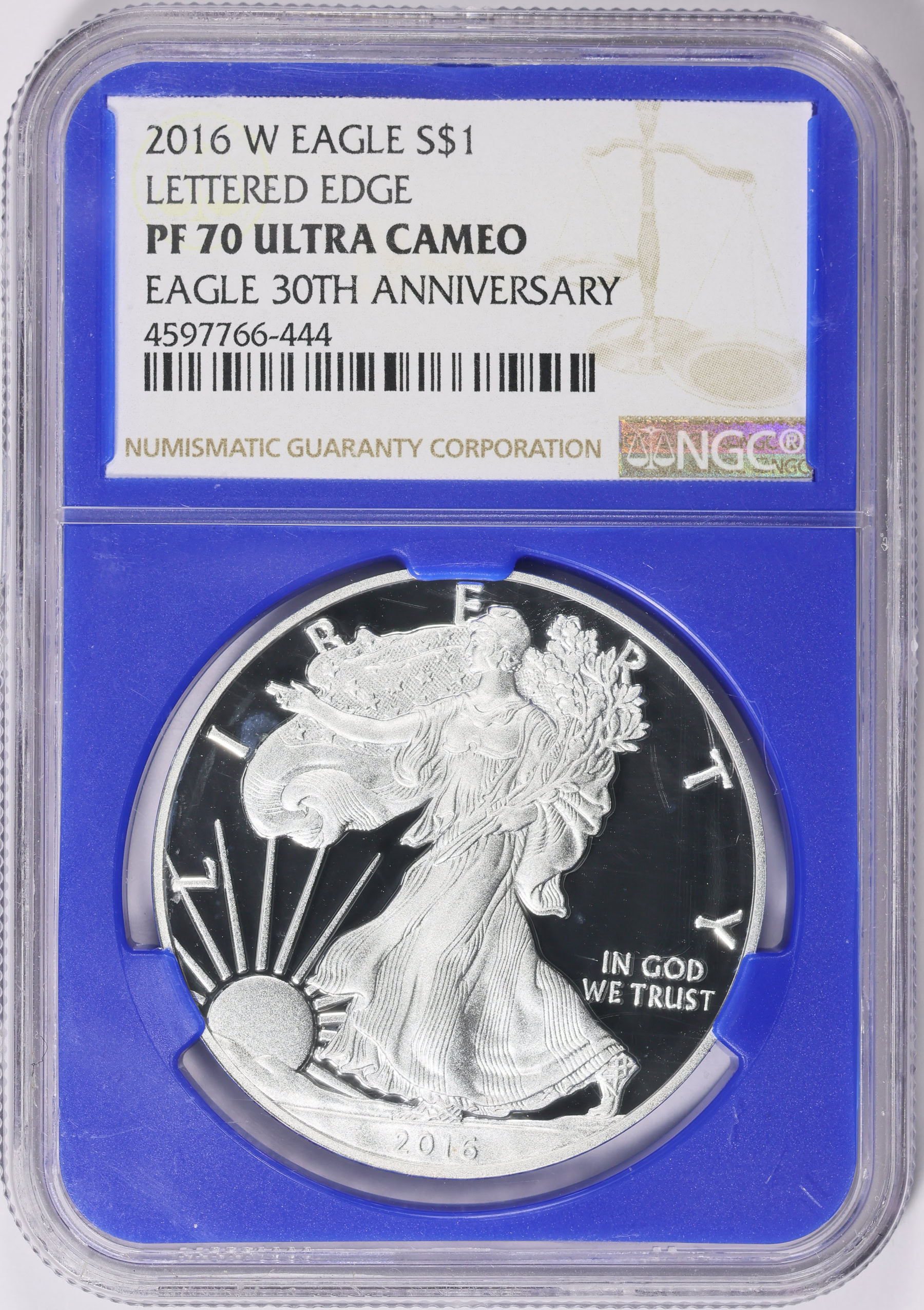 2016-W $1 Silver Eagle 30th Anniversary Lettered Edge NGC Proof-70 UC (Blue Holder) (Item ...