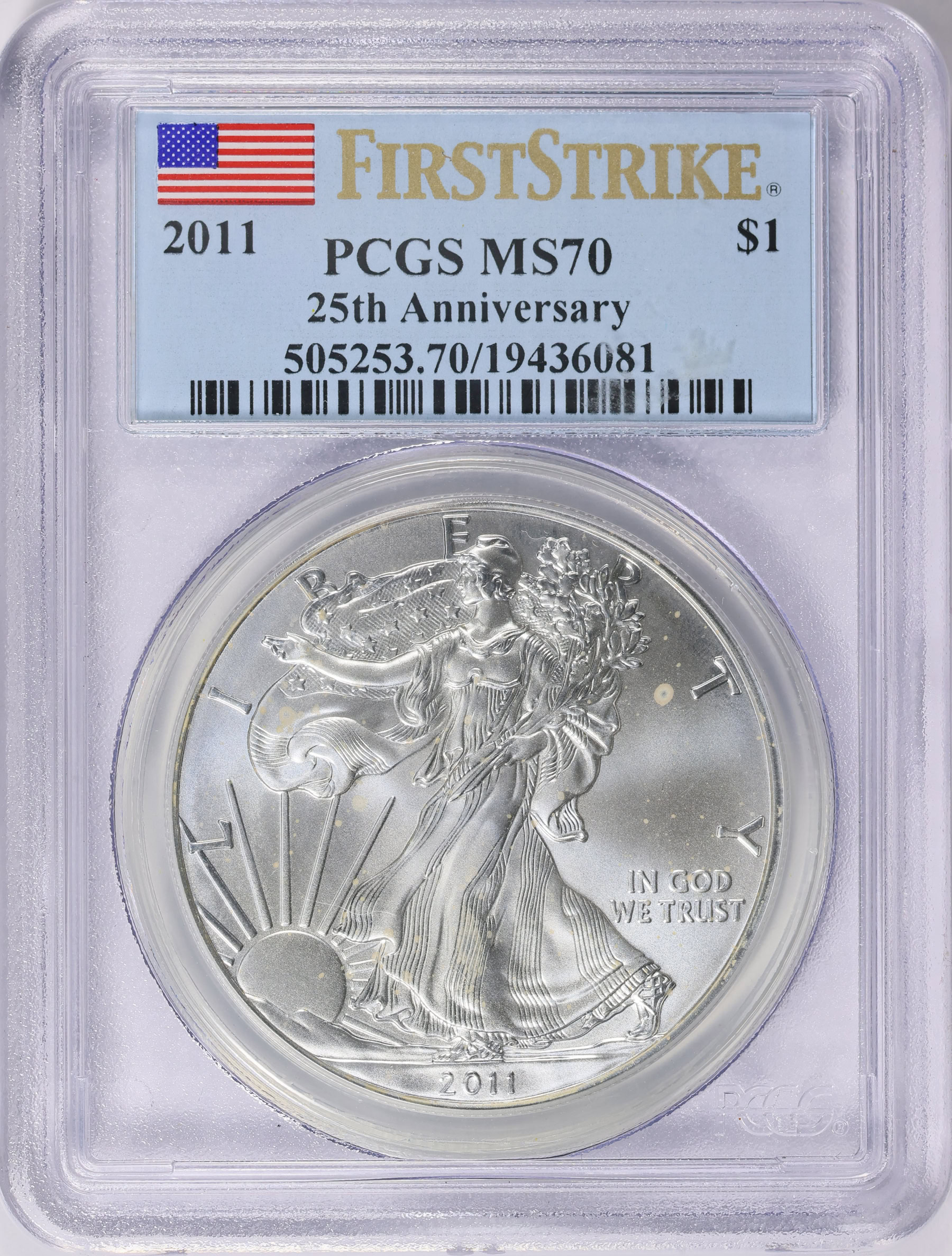 2011 $1 Silver Eagle 25th Anniversary First Strike PCGS MS-70 (Item 1654003) | GreatCollections ...