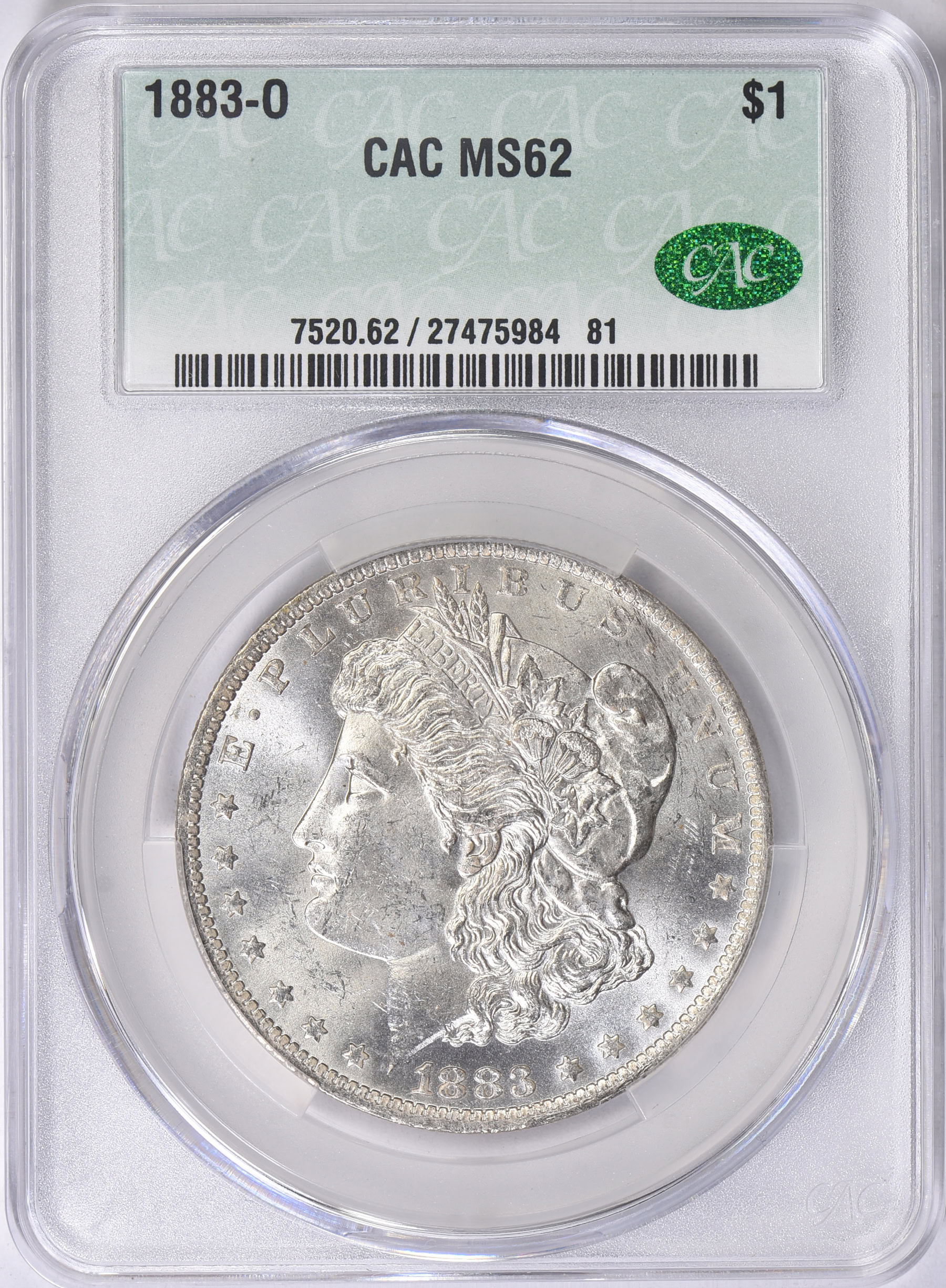 1883-O Morgan Silver Dollar CACG MS-62 (Item 1654071) | GreatCollections Coin Auctions