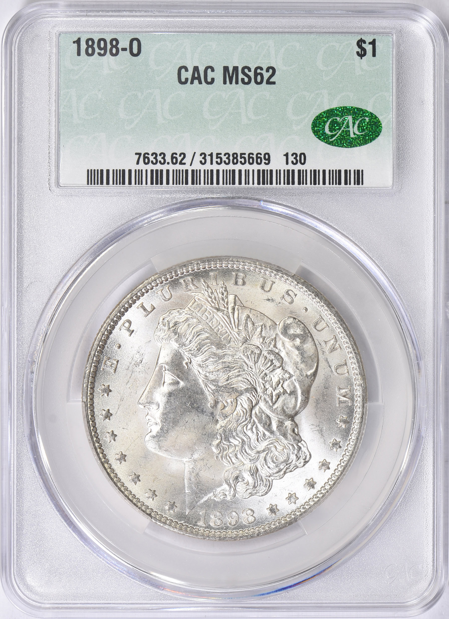 1898-O Morgan Silver Dollar CACG MS-62 (Item 1654120) | GreatCollections Coin Auctions