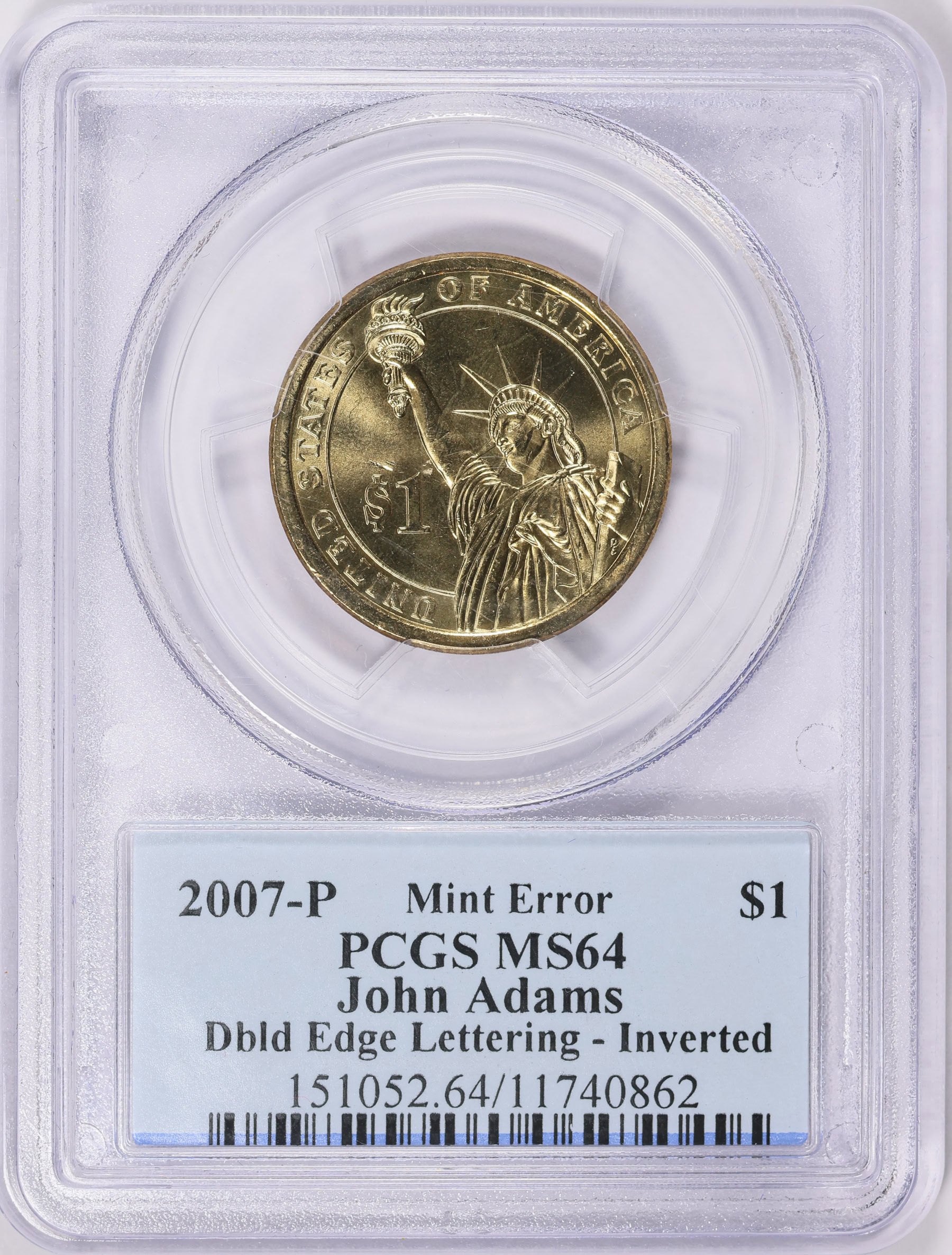 2007-P Presidential Dollar John Adams Doubled Edge Lettering, Inverted ...
