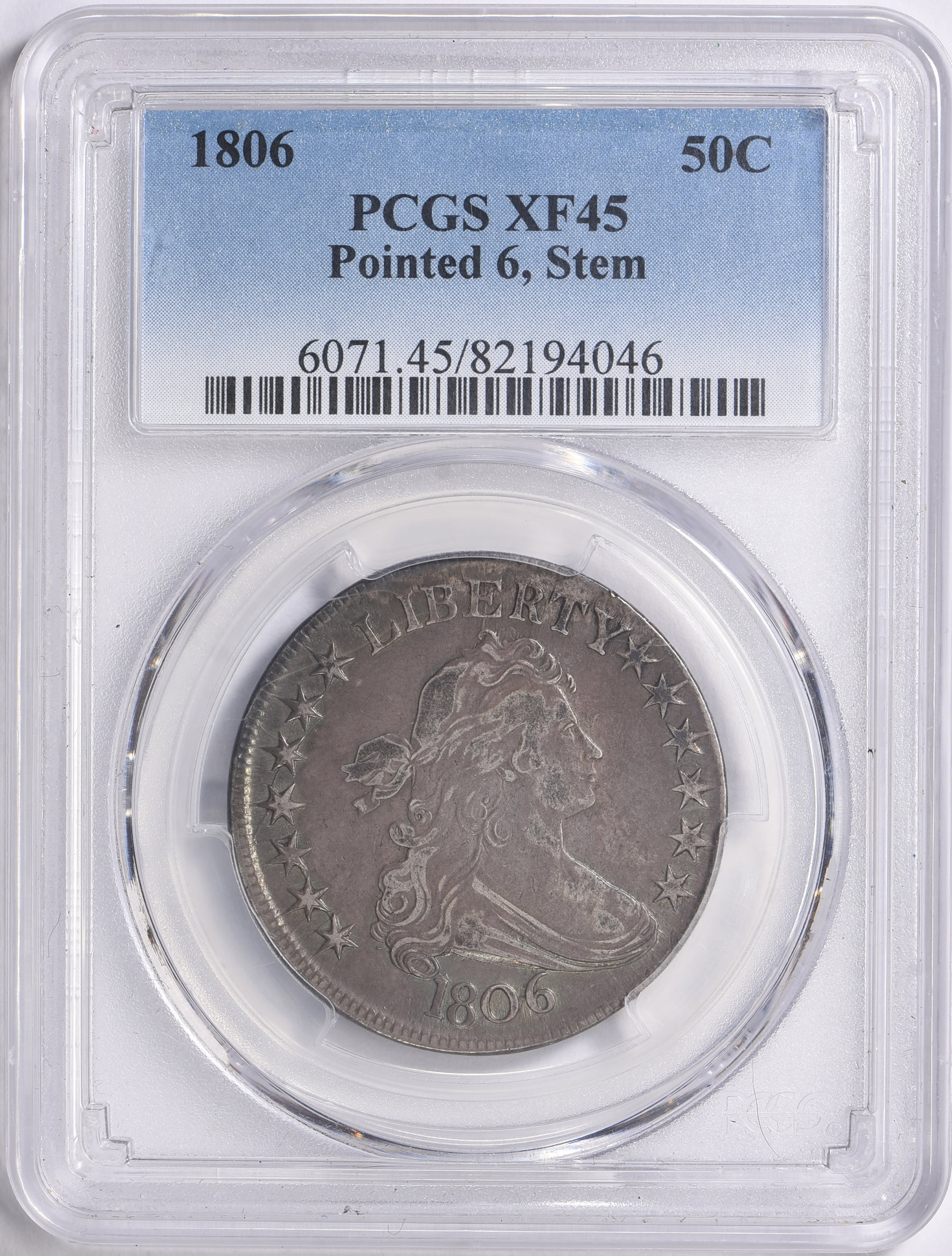 1806 Draped Bust Half Dollar Pointed 6, Stem Through Claw PCGS XF-45 (Item 1654392 ...