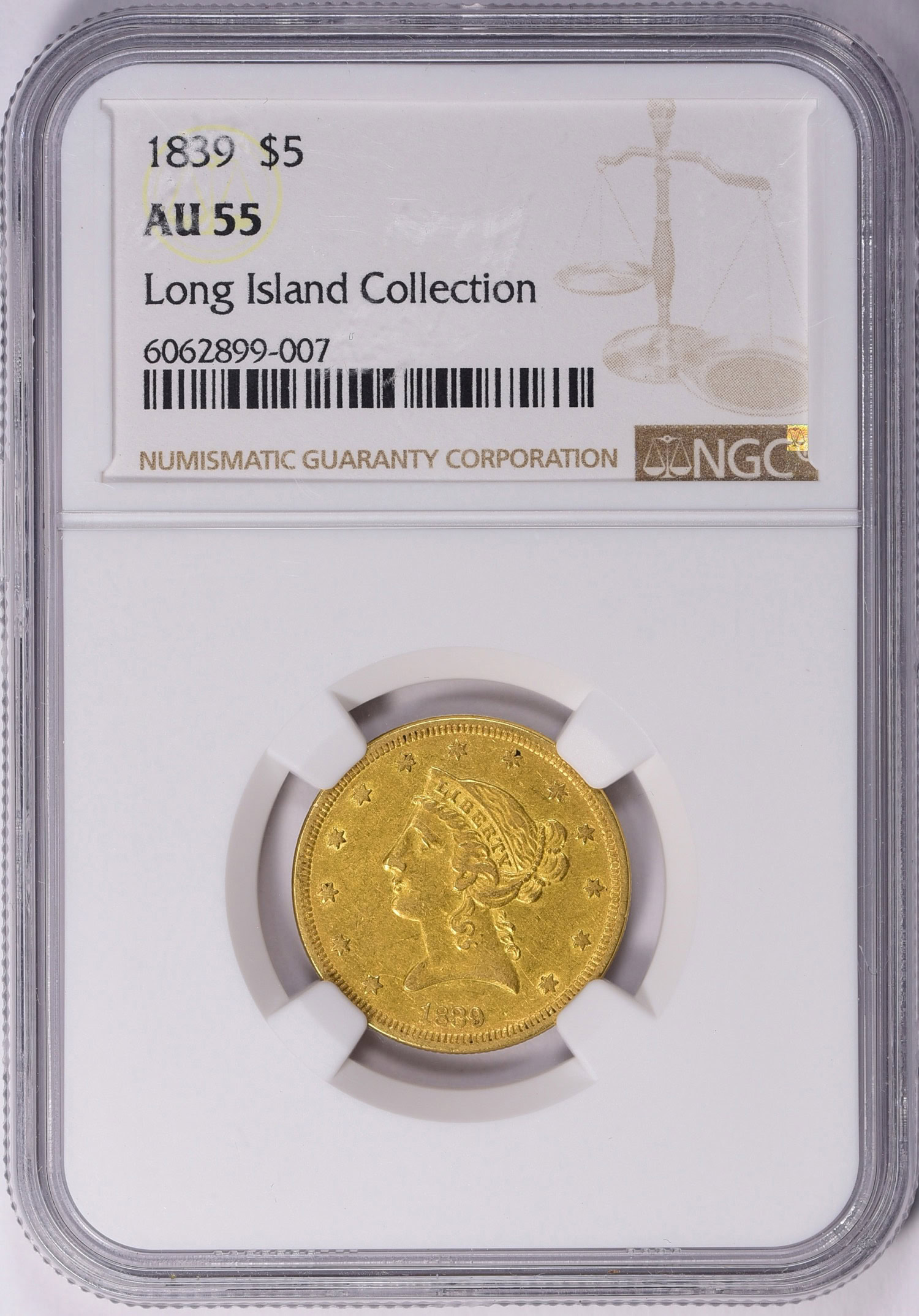 1839 Liberty Gold Half Eagle NGC AU-55 (Long Island Collection) (Item ...