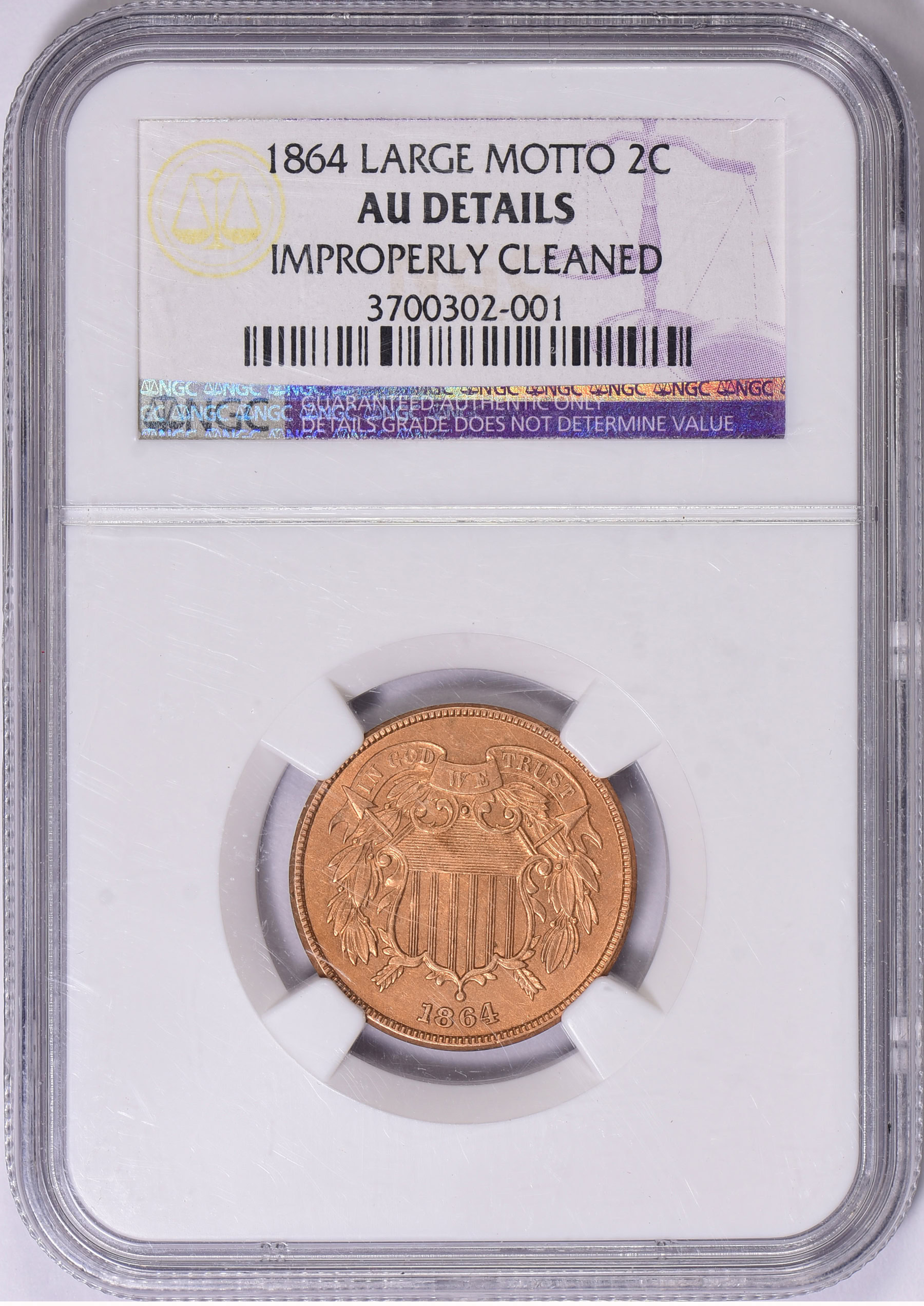 1864 Two-Cent Piece Large Motto NGC AU Details (Item 1654662) | GreatCollections Coin Auctions