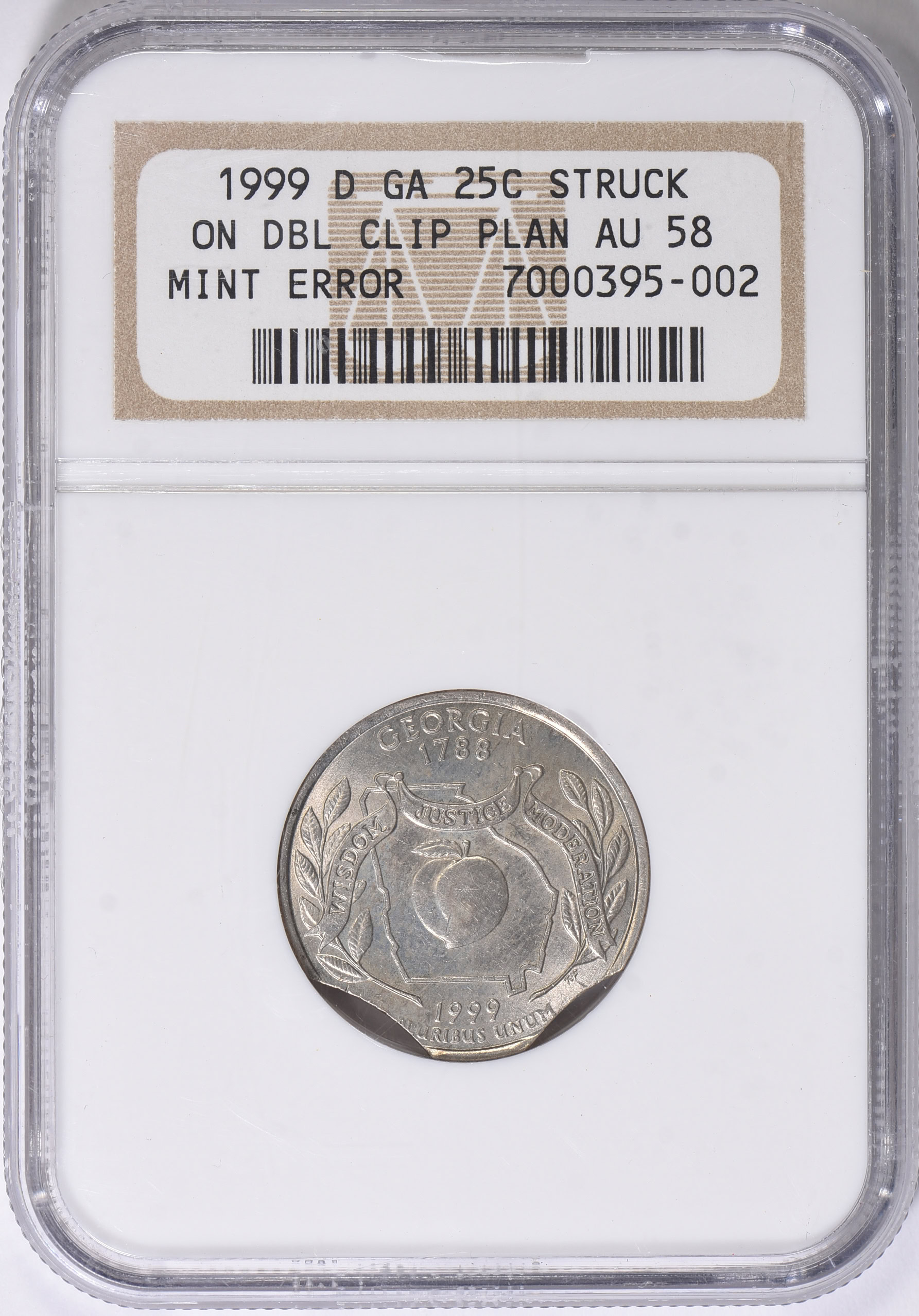 Mint Error 1999-D State Quarter Georgia on Double Clipped Planchet NGC ...