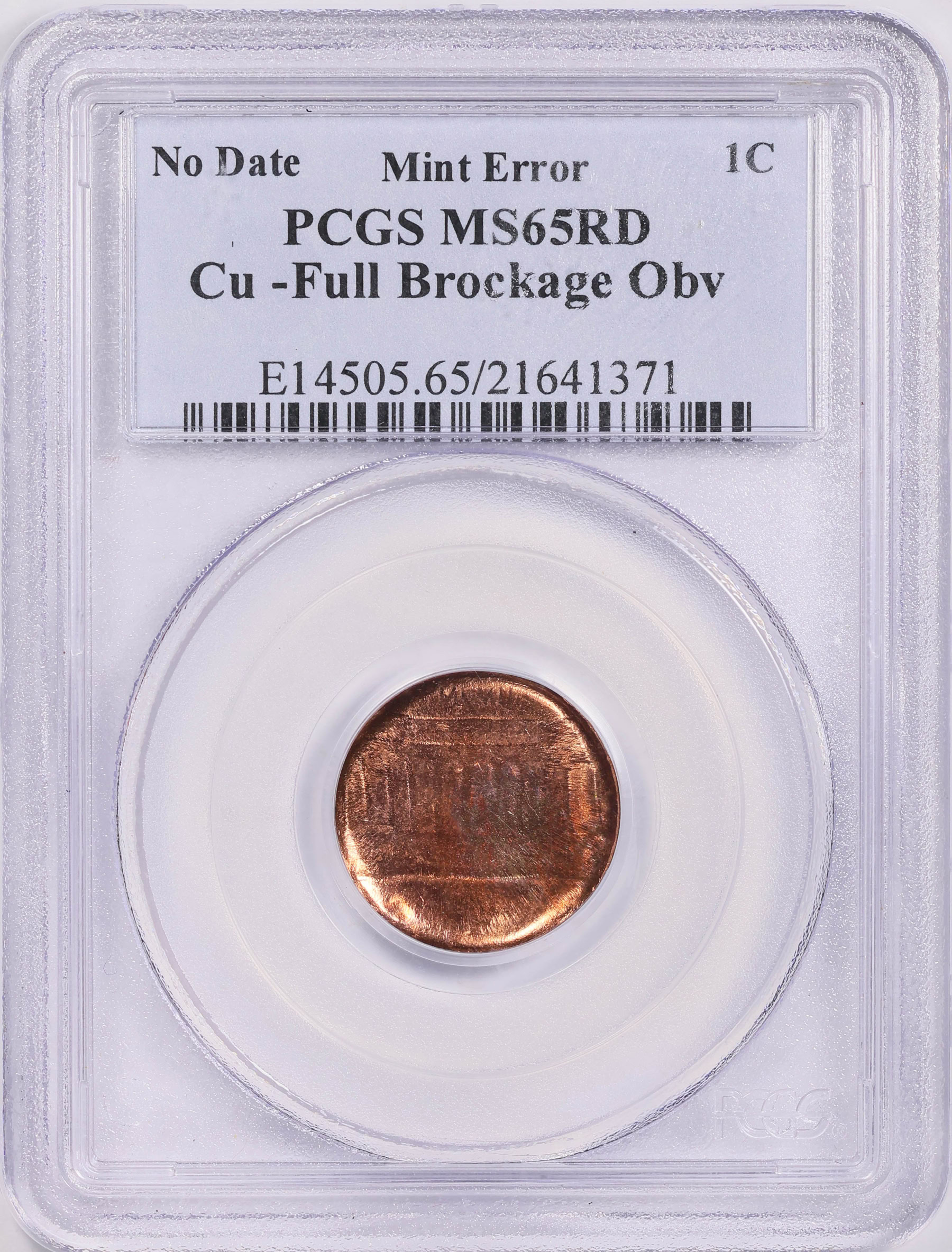 Mint Error ND Lincoln Cent Copper Full Brockage Obverse PCGS MS-65 RD ...