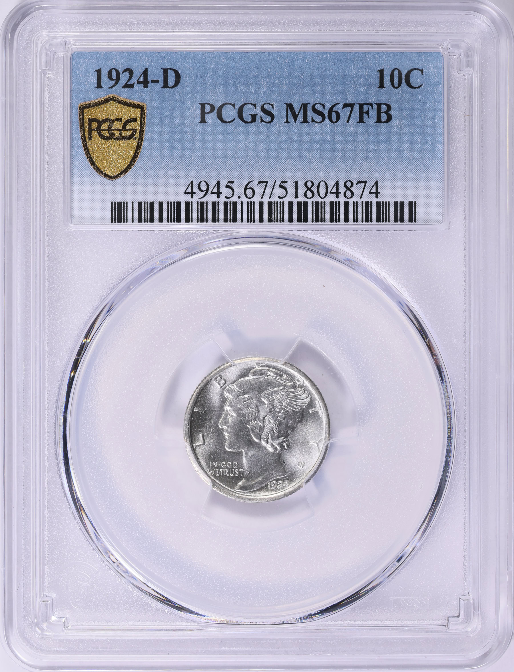 1924-D Mercury Dime PCGS MS-67 FB (Item 1654852) | GreatCollections Coin Auctions