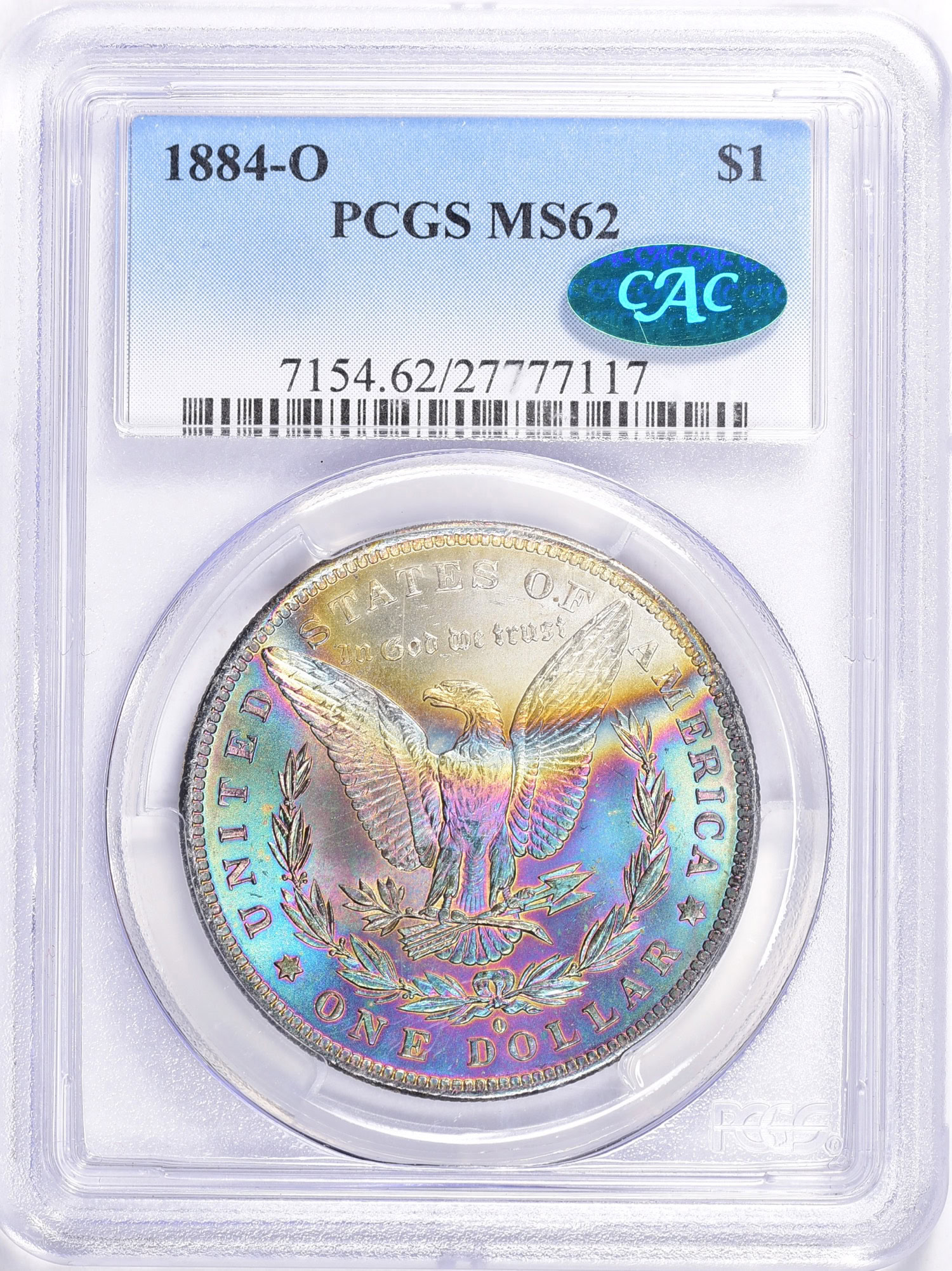 1884-O Morgan Silver Dollar PCGS MS-62 (CAC Green) (Toned) (Item 1654987) | GreatCollections ...