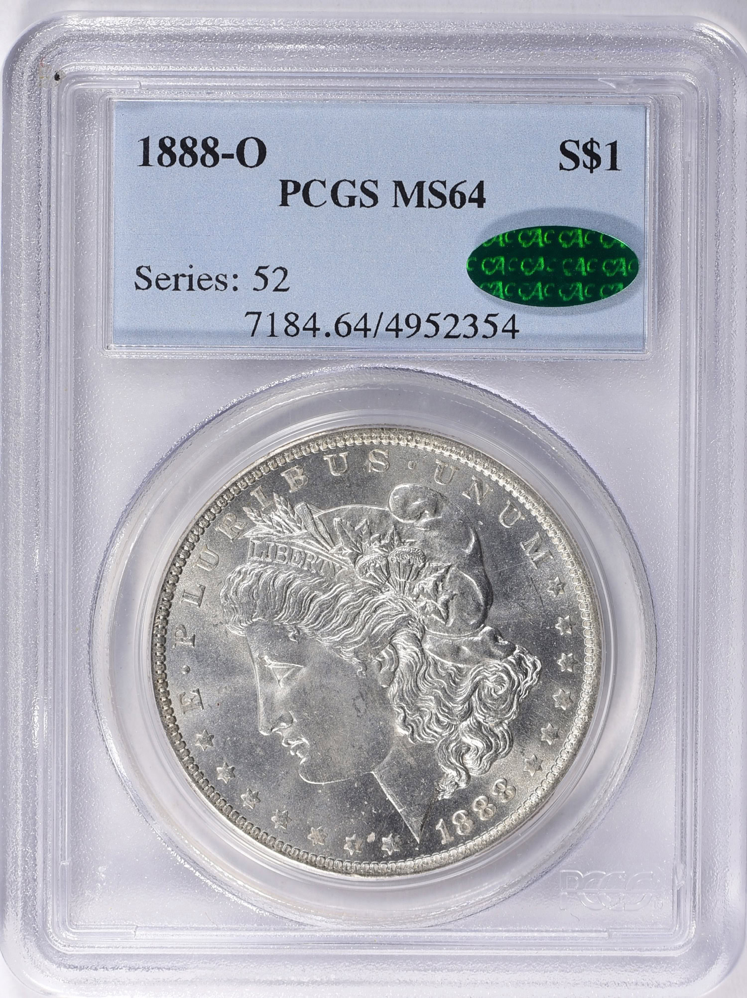 1888-O Morgan Silver Dollar PCGS MS-64 (CAC Green) (Item 1654990) | GreatCollections Coin Auctions