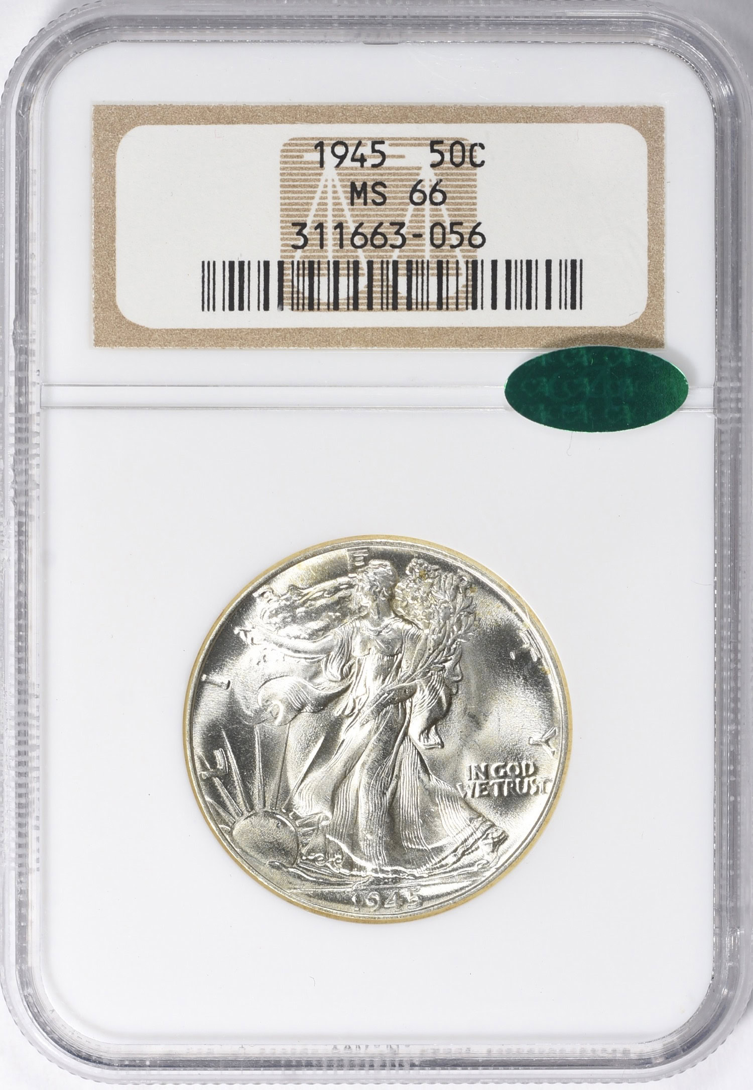 1945 Walking Liberty Half Dollar NGC MS-66 (CAC Green) (Item 1654996) | GreatCollections Coin ...