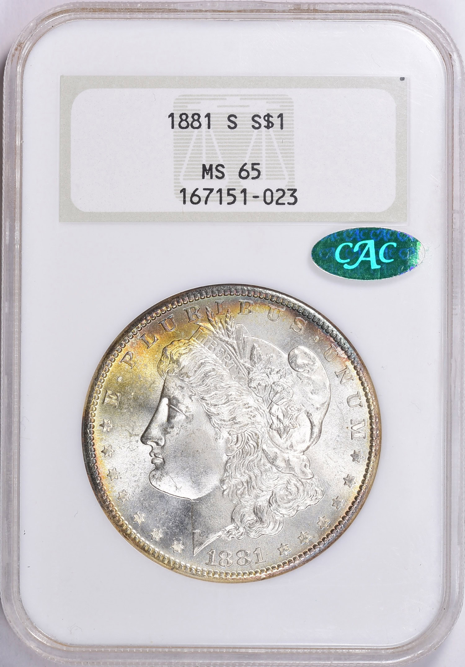 1881-S Morgan Silver Dollar NGC MS-65 (CAC Green) OH (Toned) (Item 1655002) | GreatCollections ...
