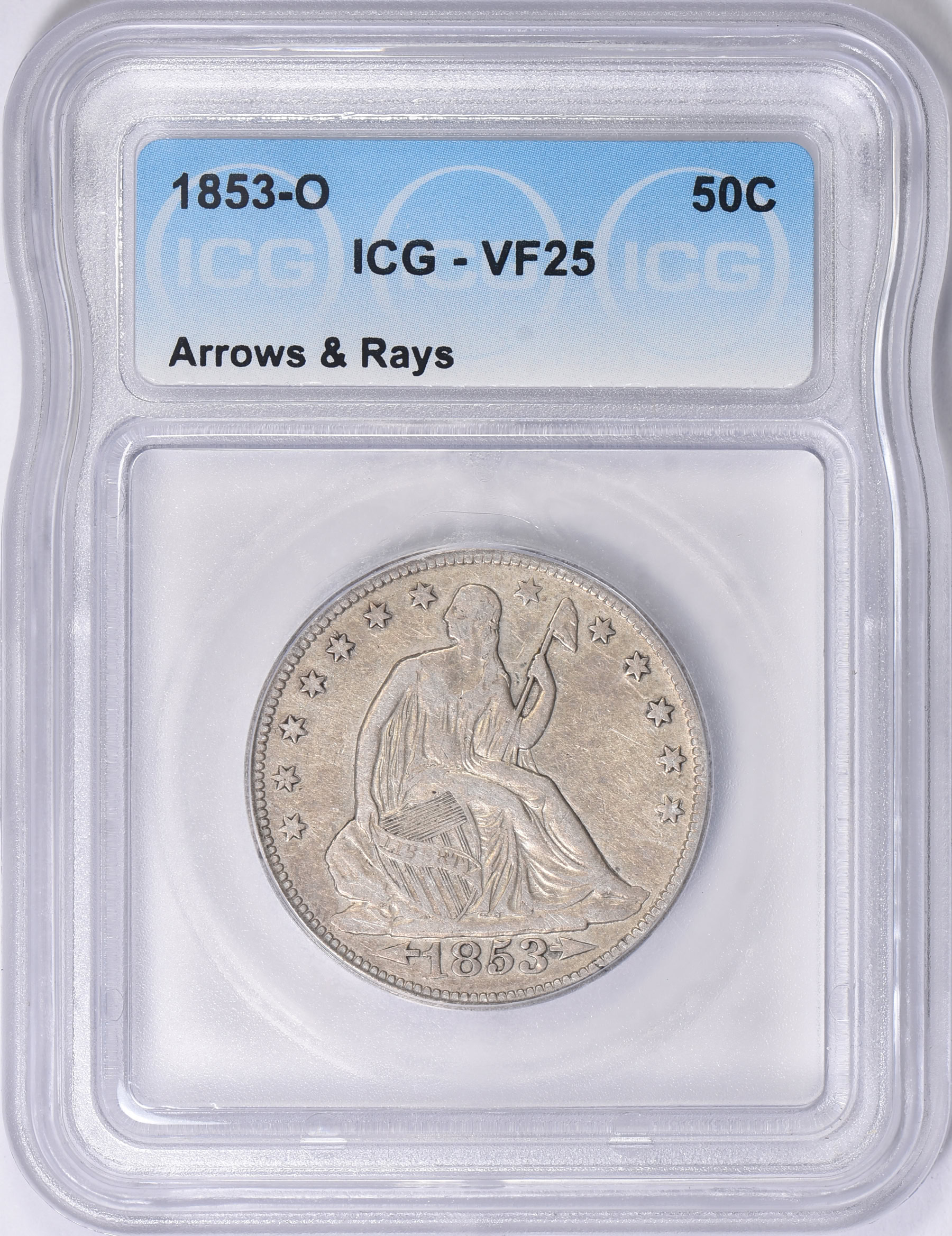 1853-O Seated Liberty Half Dollar Arrows and Rays ICG VF-25 (Item 1655013) | GreatCollections ...