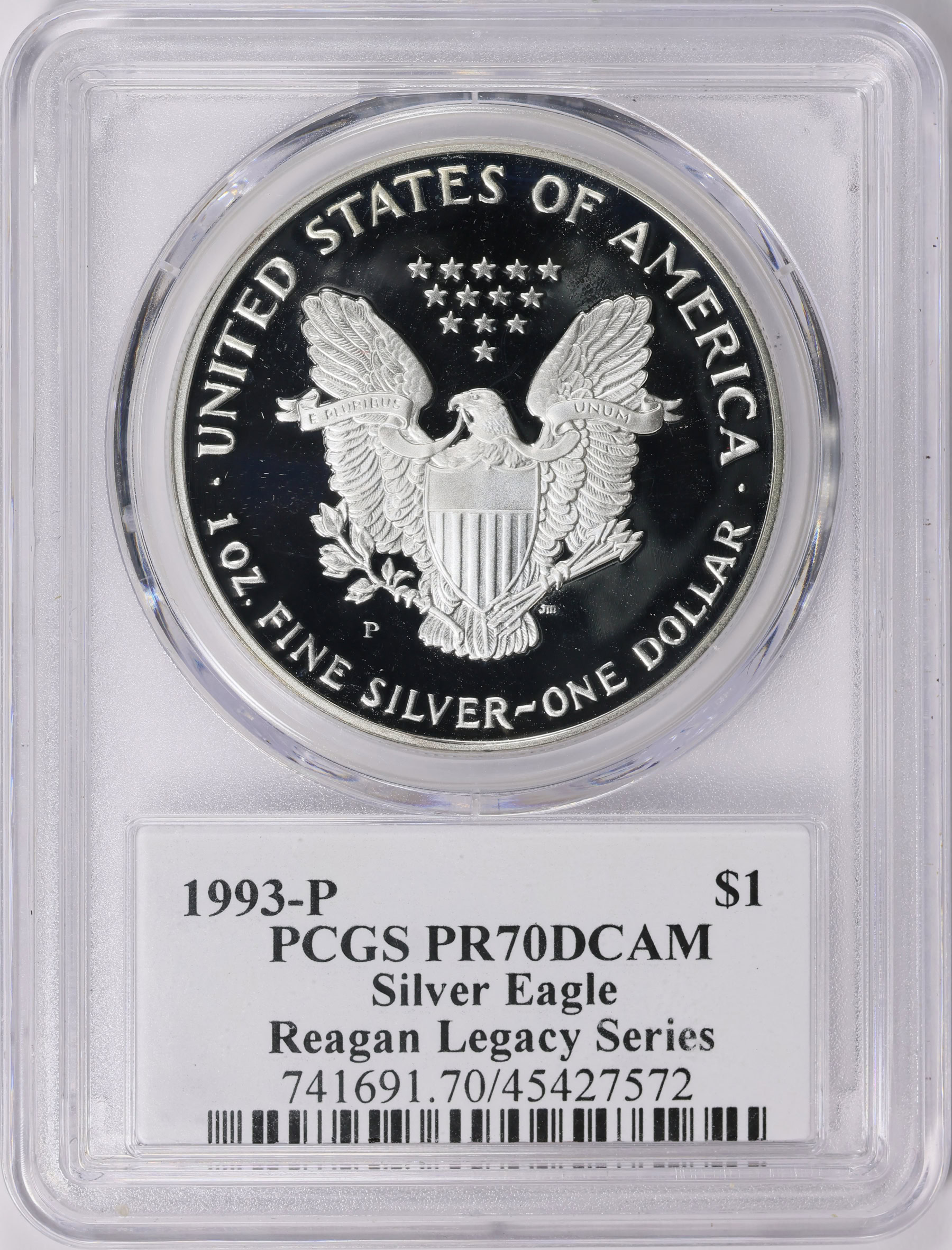 1993-P $1 Silver Eagle Reagan Legacy Series PCGS Proof-70 DCAM (Cameron ...